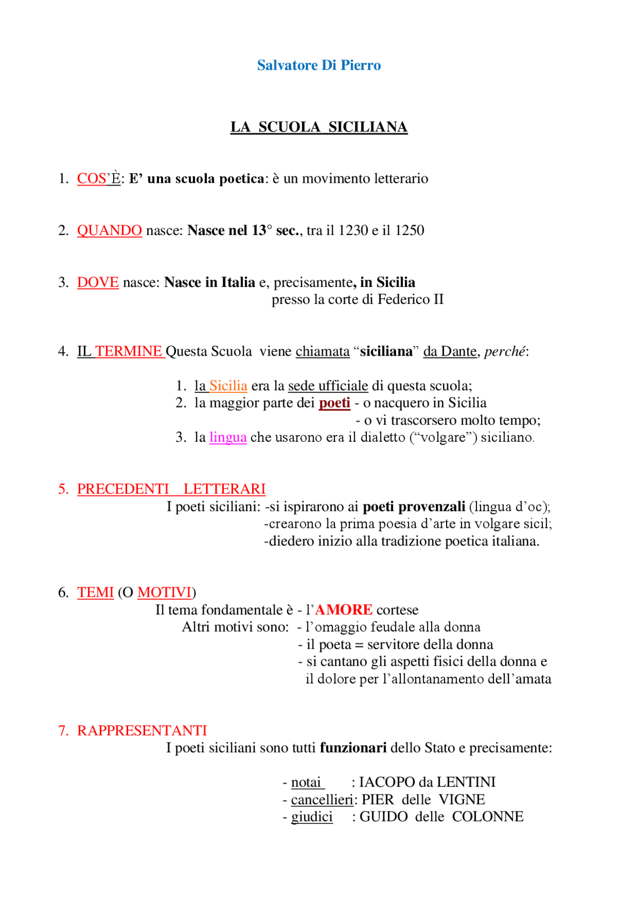 La Scuola Siciliana Una Breve E Sintetica Sintesi Docsity