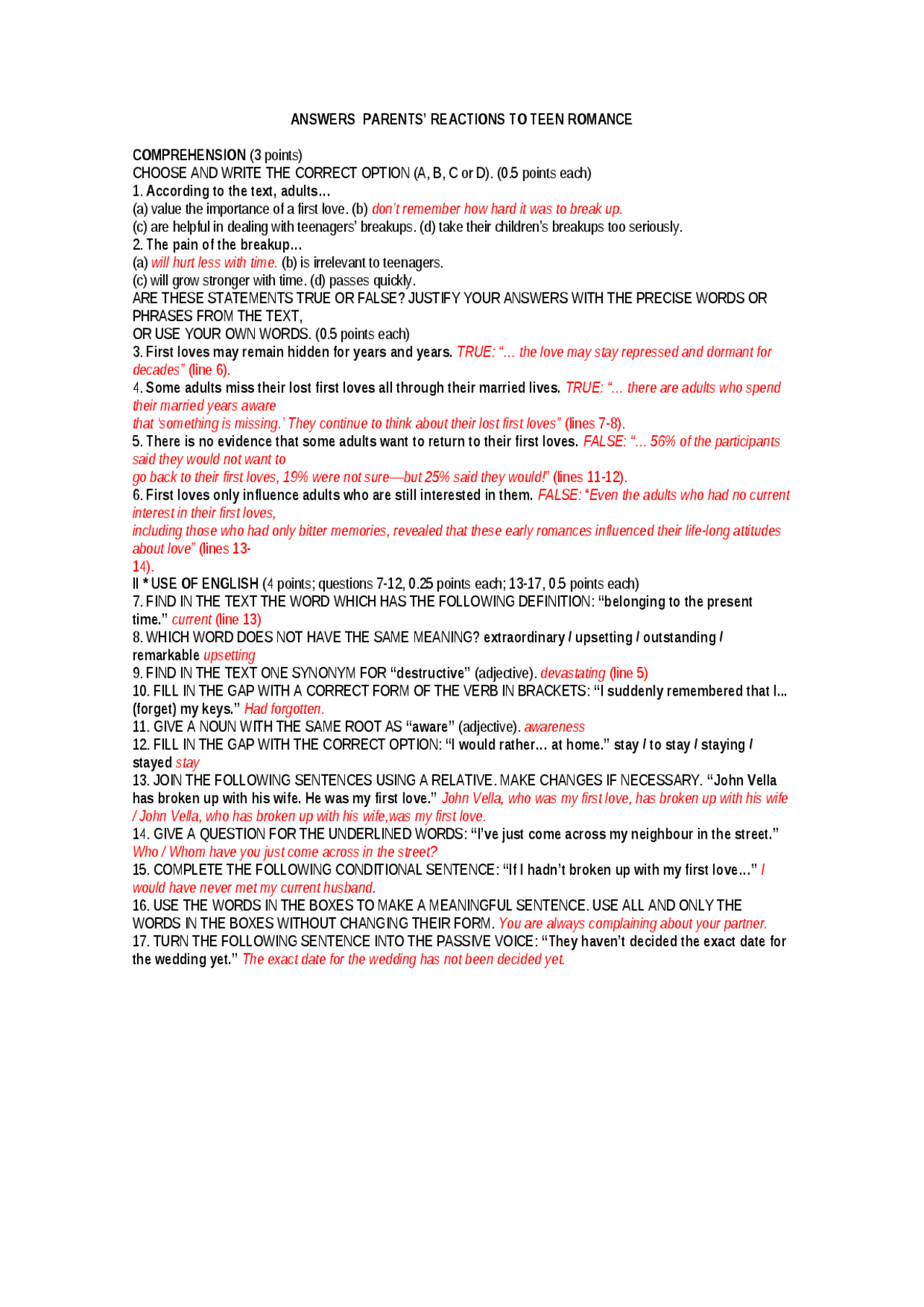 ANSWER PARENTS REACTION - Docsity