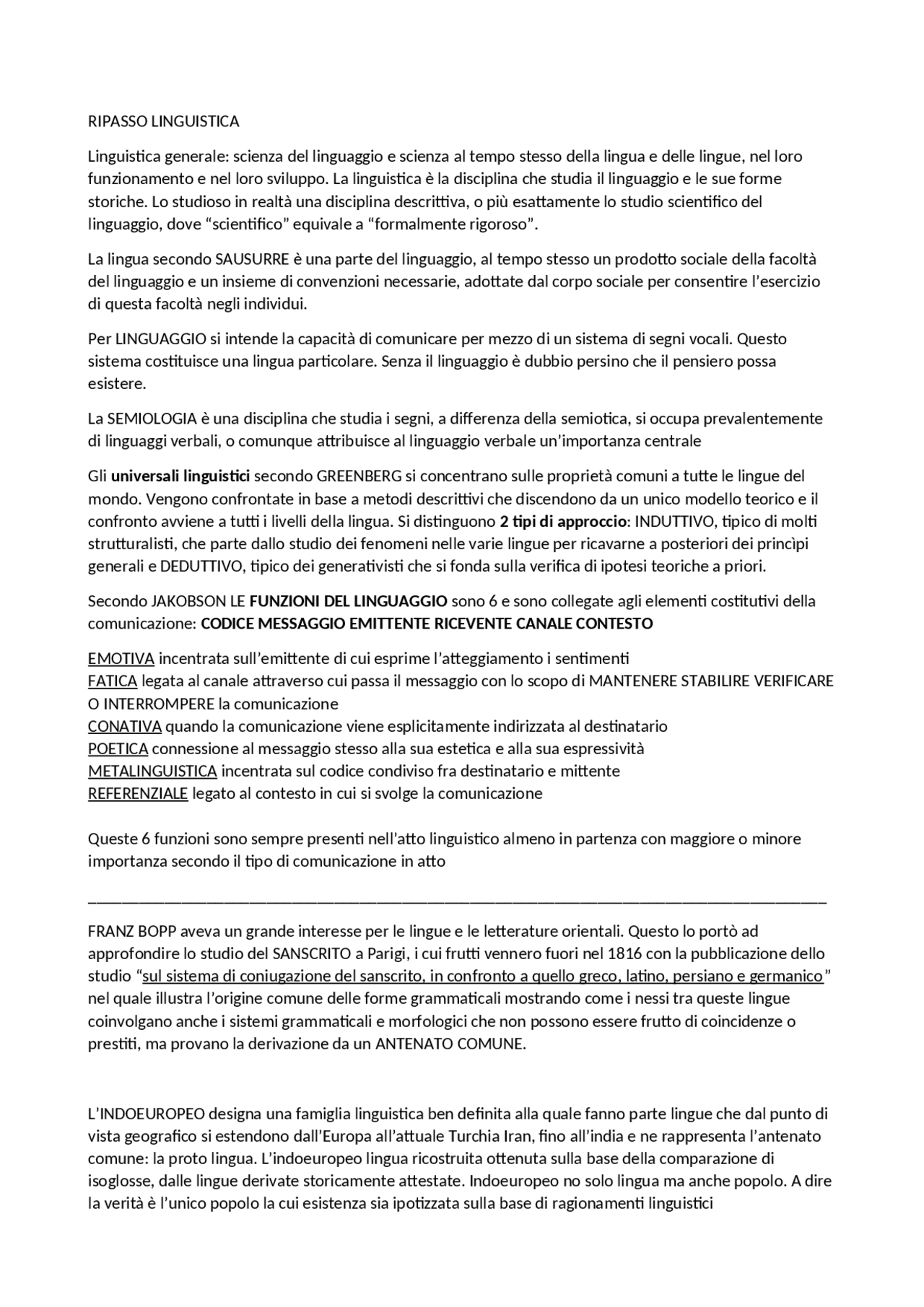 Ripasso Di Linguistica Docsity