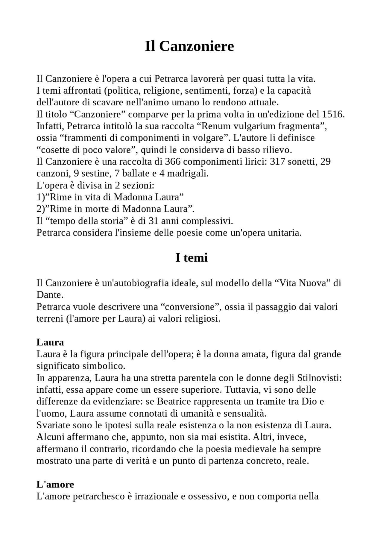 Il Canzoniere di Francesco Petrarca - Docsity