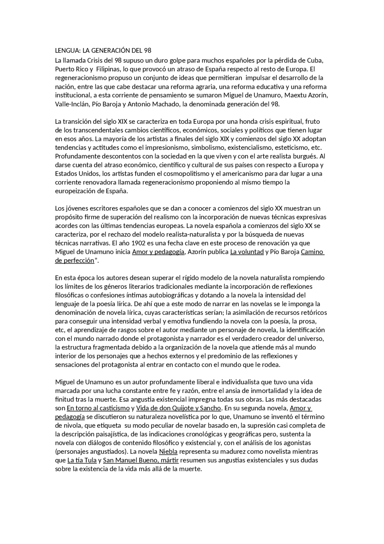 Generación del 98- Literatura - Docsity