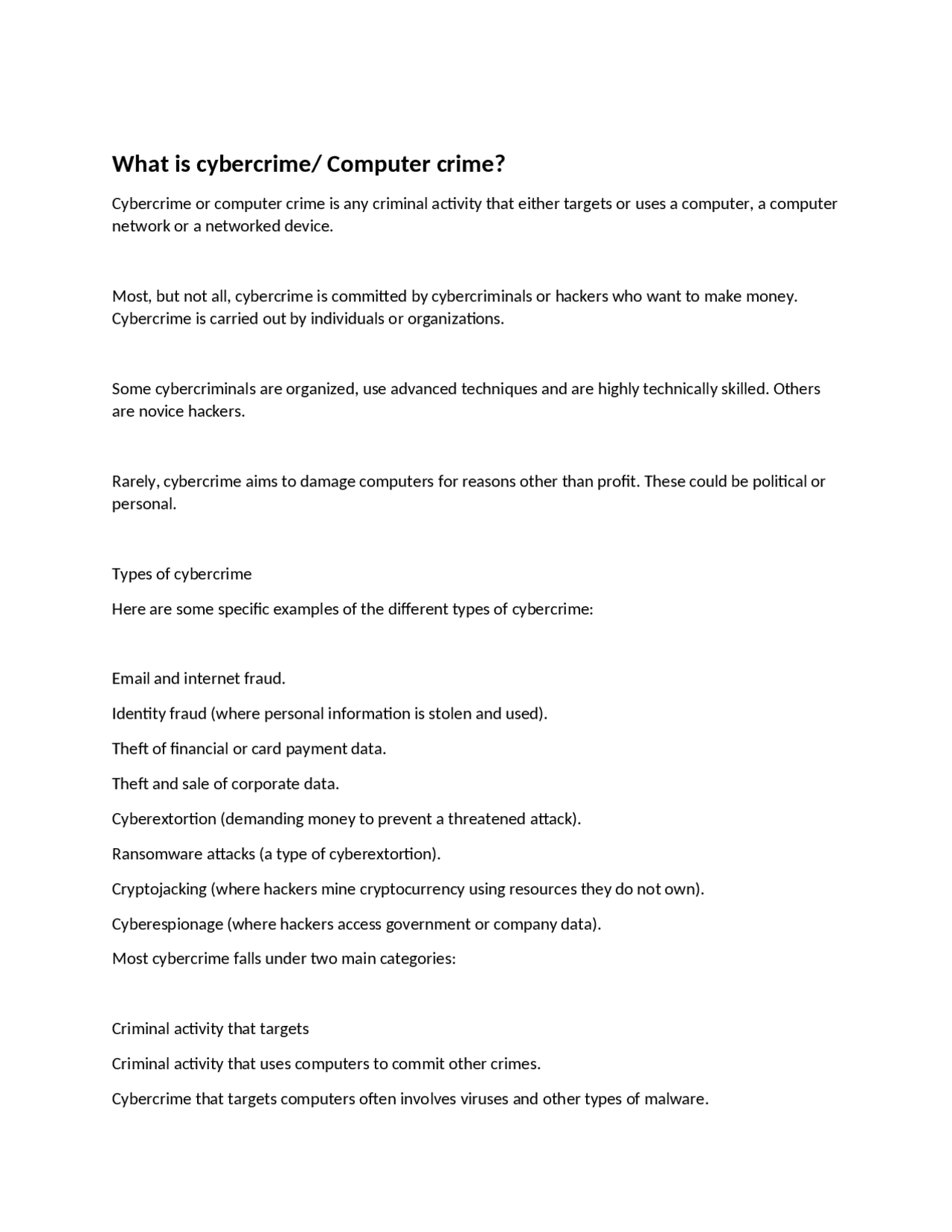 Computer Crimes (Cybercrime) - Docsity