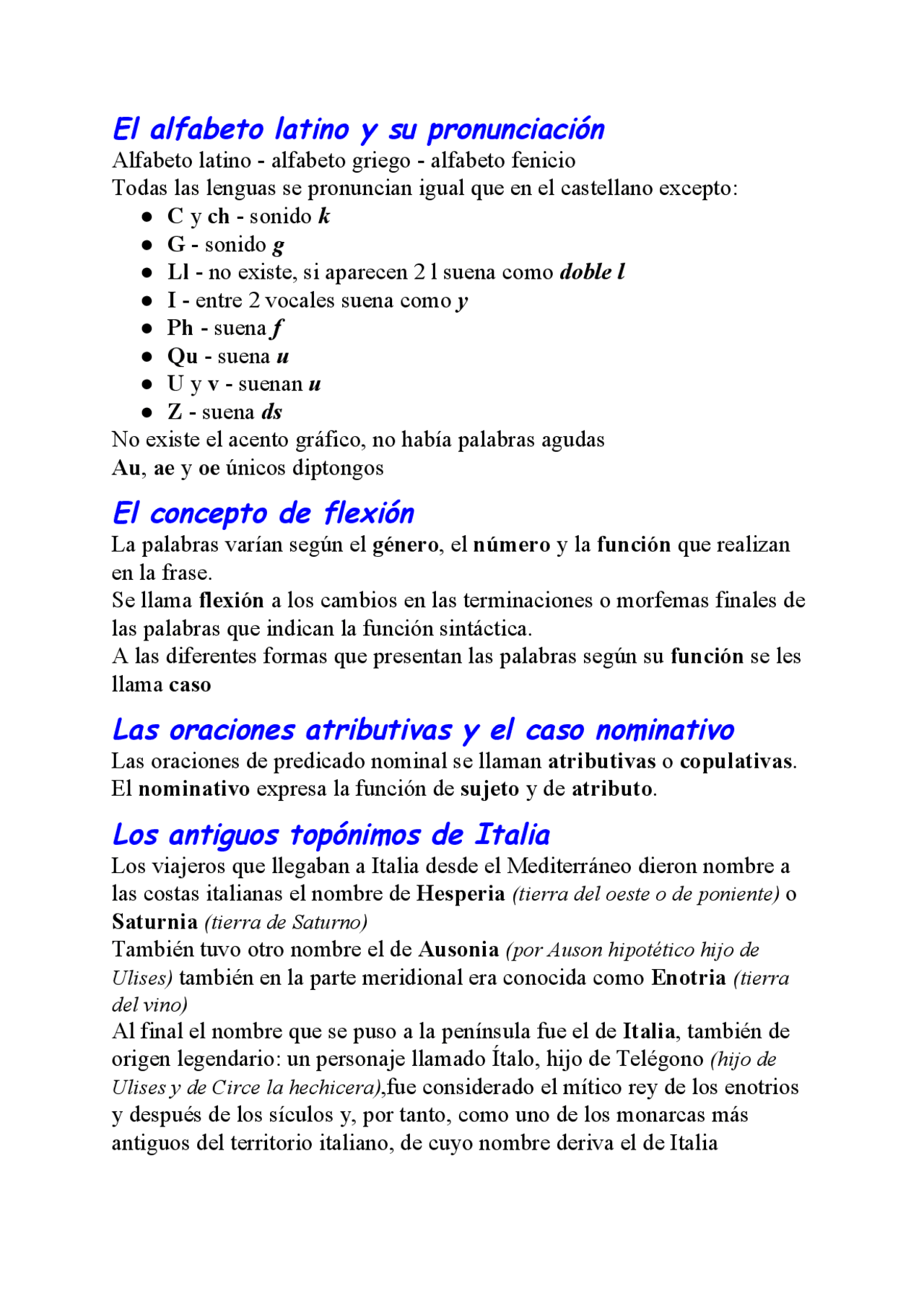 Resumen De Latín De 1 Bach Apuntes De Latín Docsity