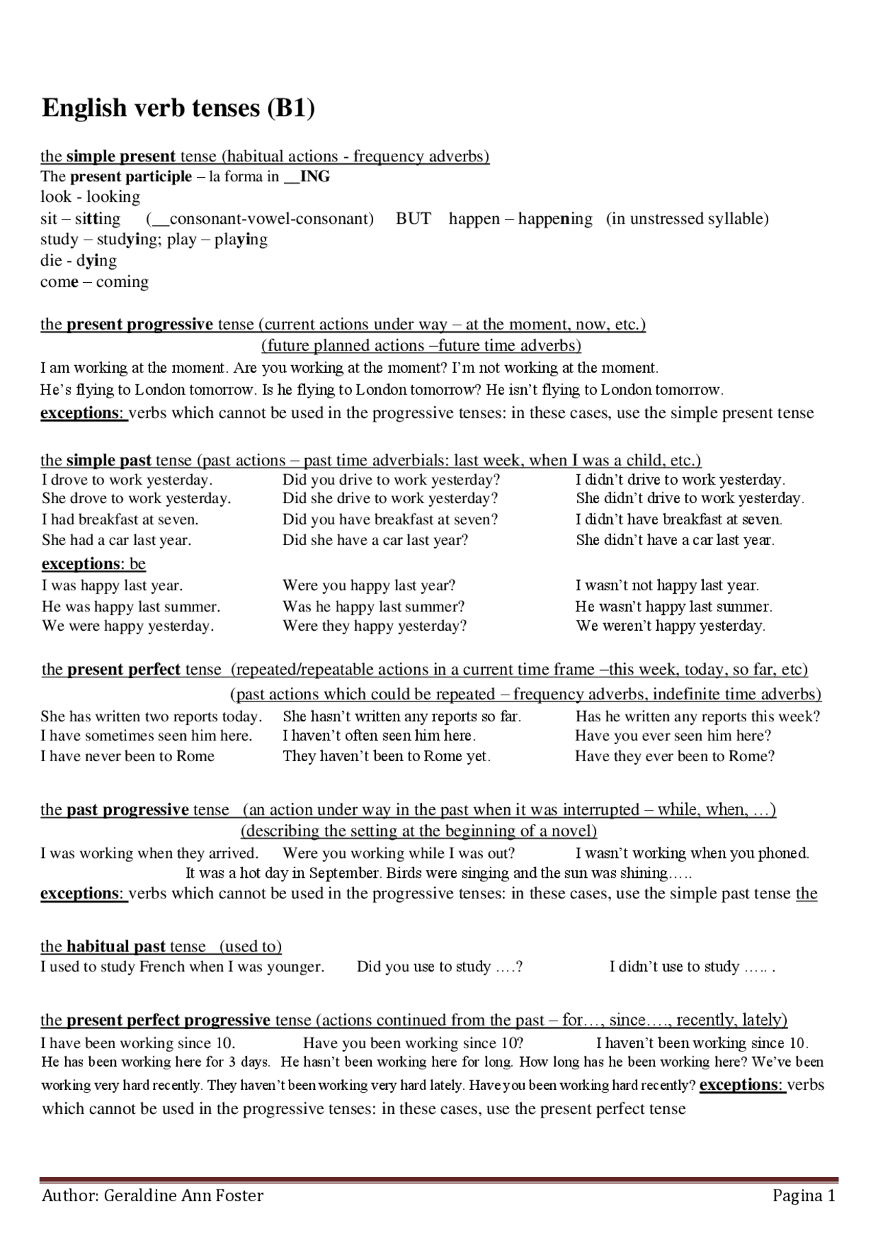 Verb tenses for B1(English) - Docsity
