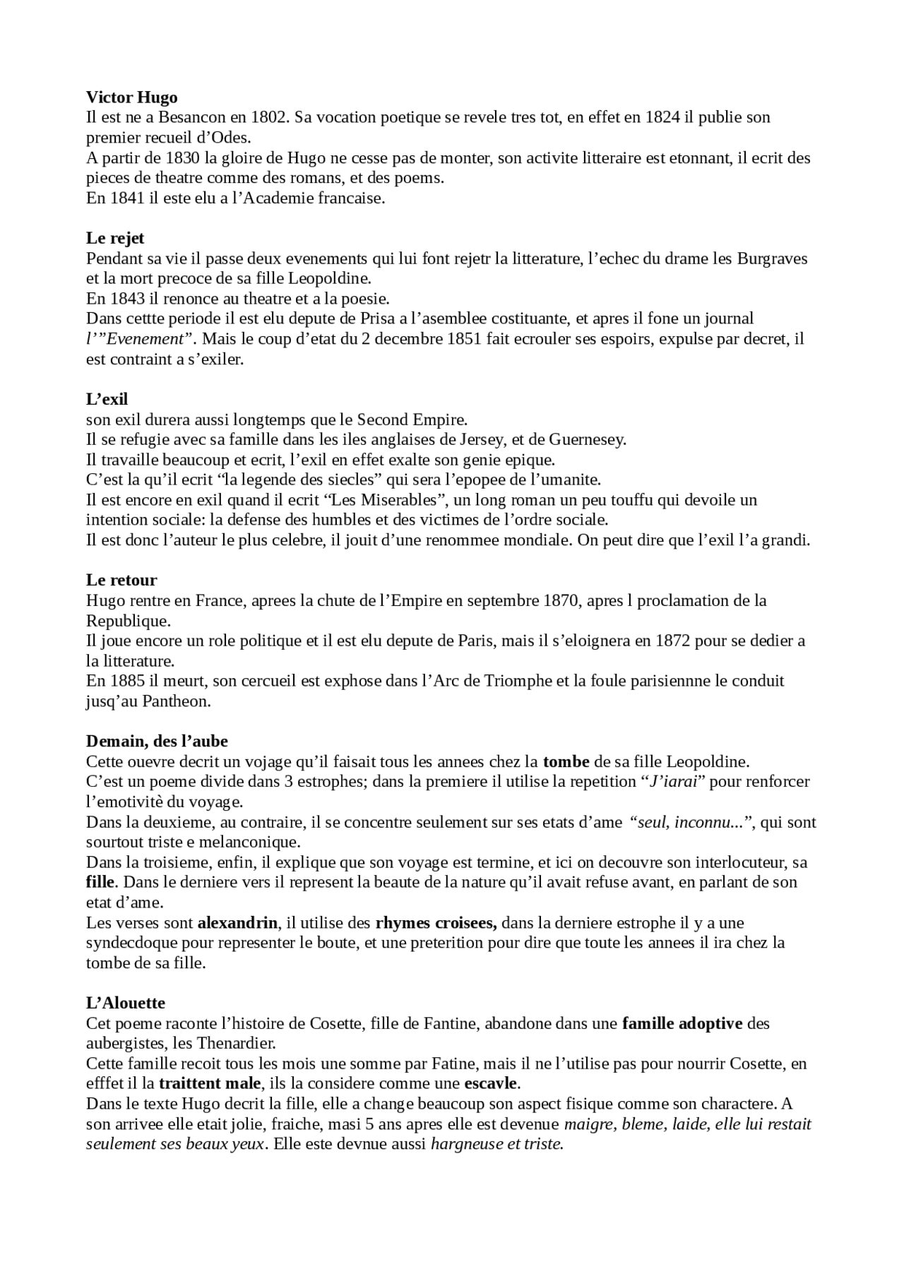 Breve Riassunto Di Victor Hugo Docsity
