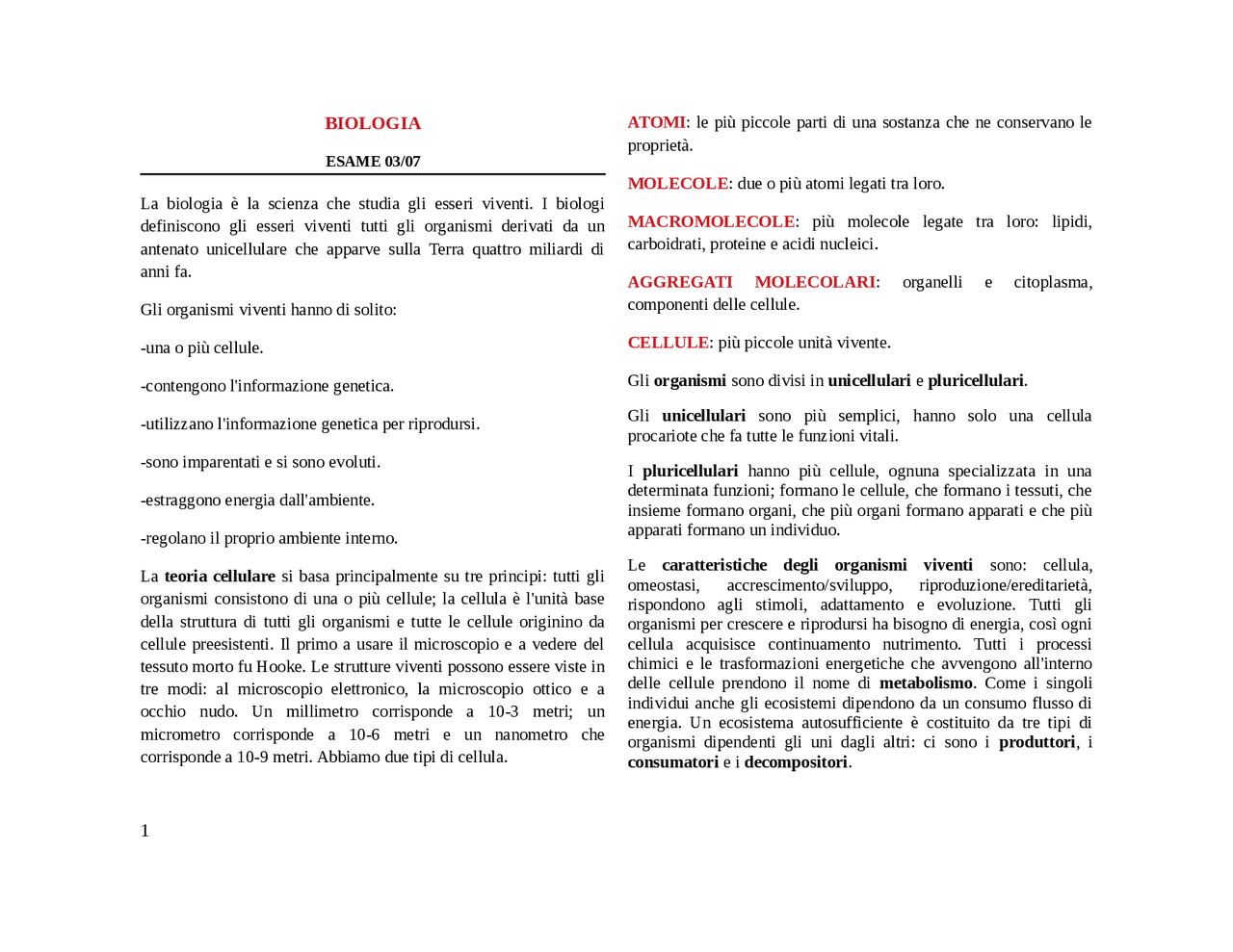 Biologia Scienze Infermieristiche Docsity