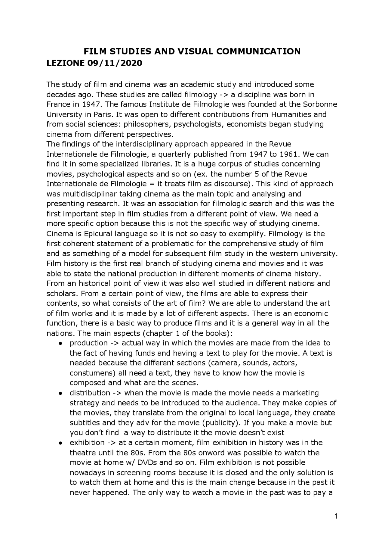 FILM AND VISUAL COMMUNICATION STUDIES - Docsity