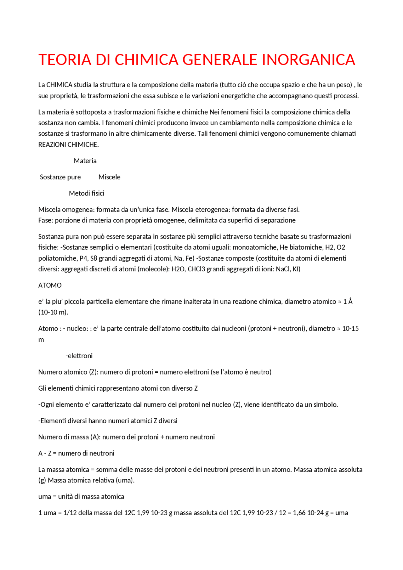 Chimica teoria di base - Docsity