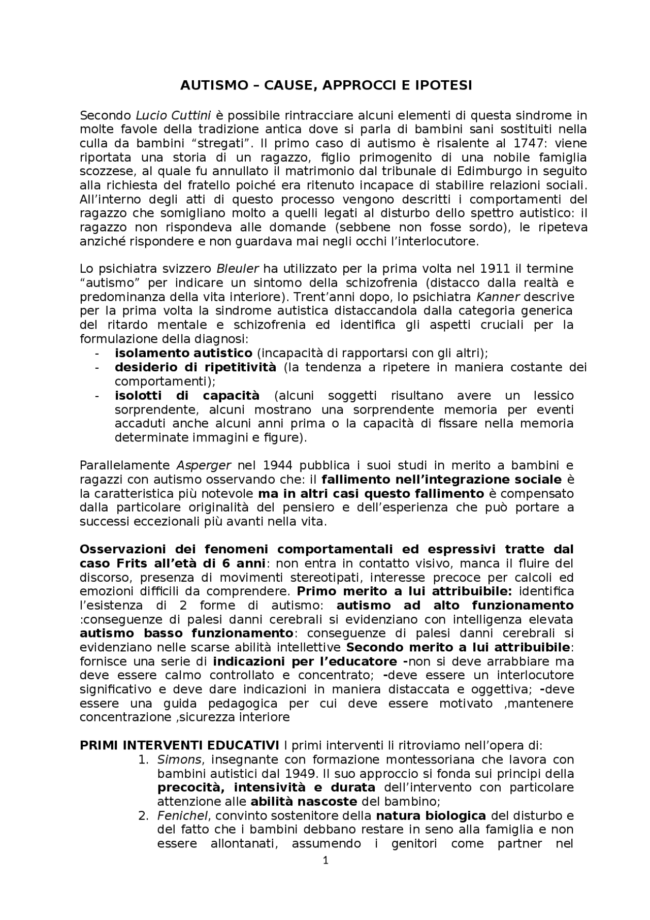 Autismo Cause Approcci E Ipotesi Appunti Docsity
