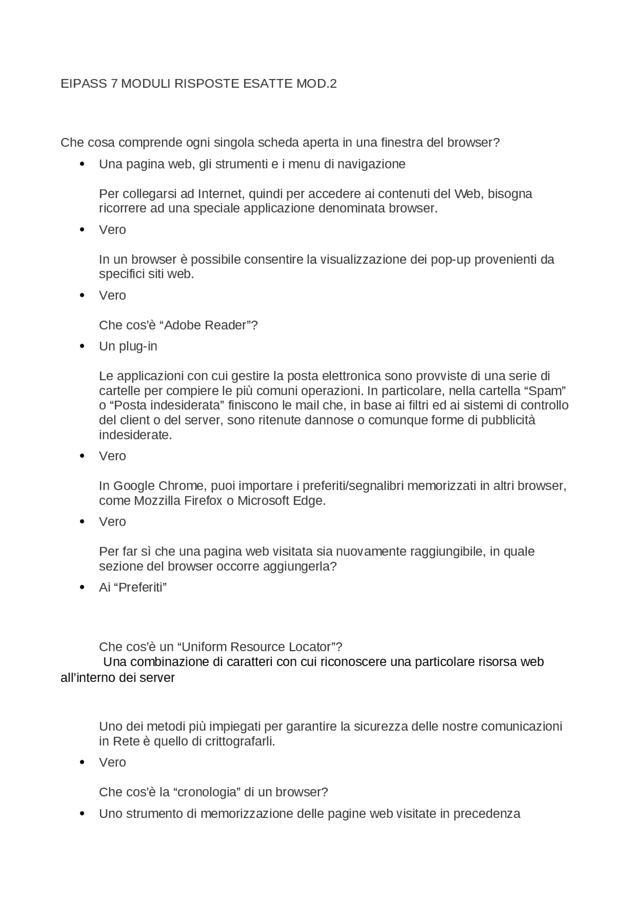 Eipass 7 Moduli Soluzioni Modulo 2 Prove Desame Di Informatica Docsity