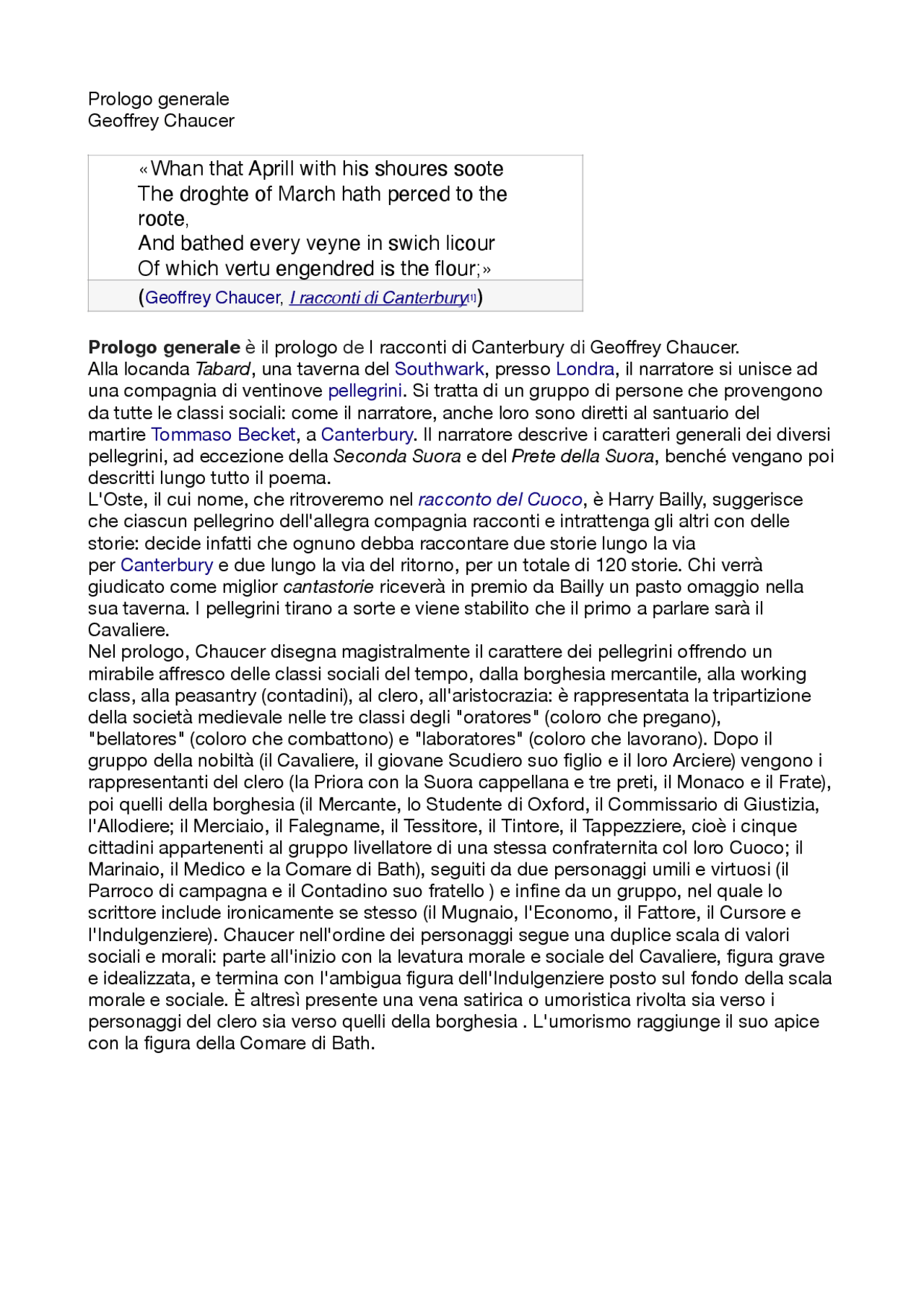 General Prologue di Geoffrey Chaucer - Docsity