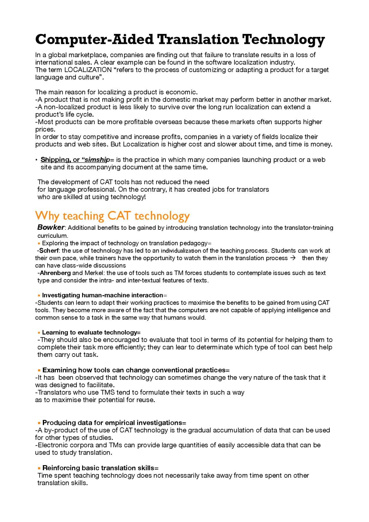 Riassunto Computer-Aided Translation Technology - Docsity