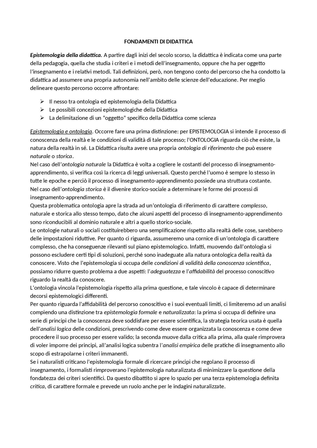 Fondamenti Di Didattica Docsity