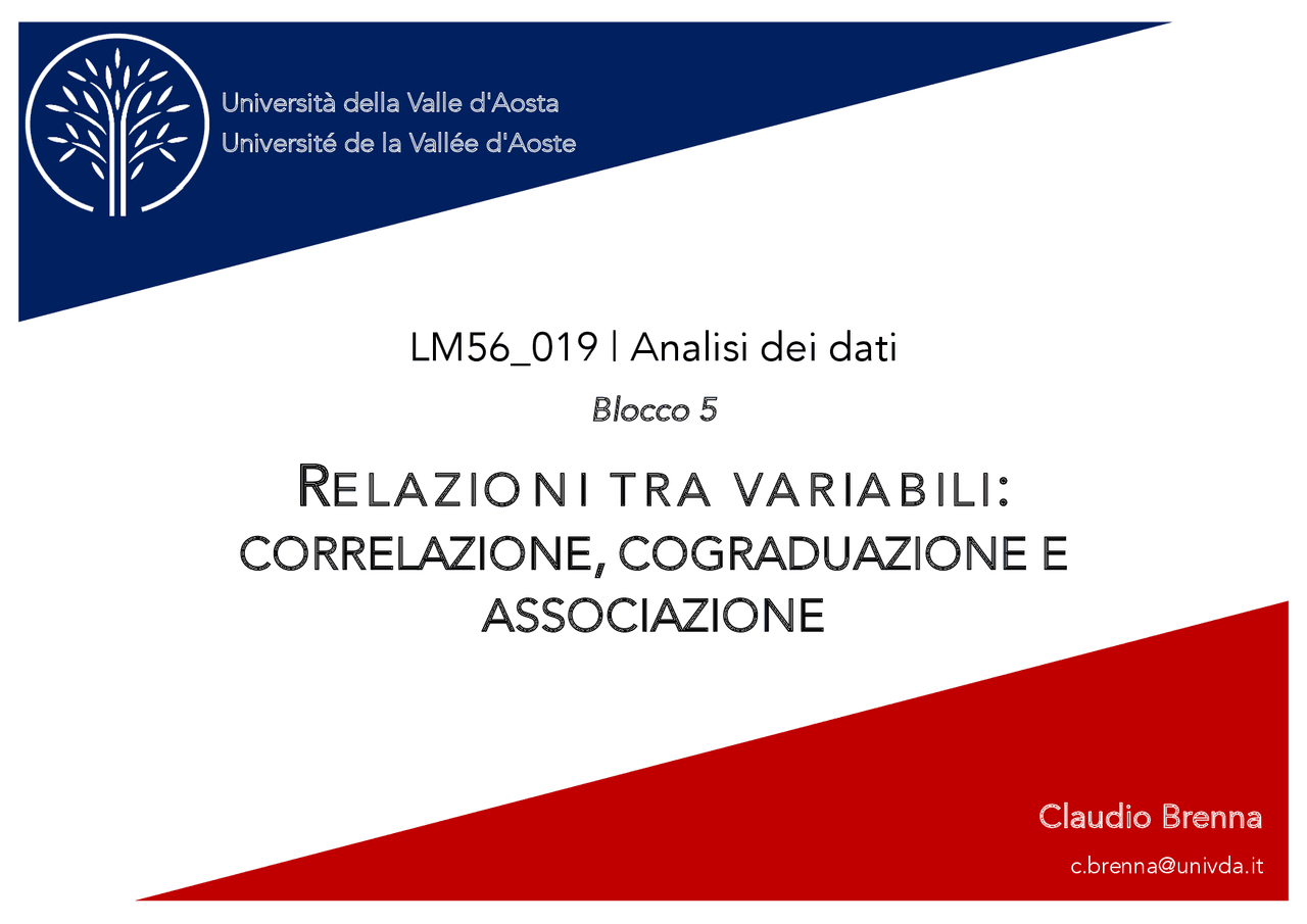 Lezione 5 di analisi dei dati | Sintesi del corso di Analisi Dei Dati ...