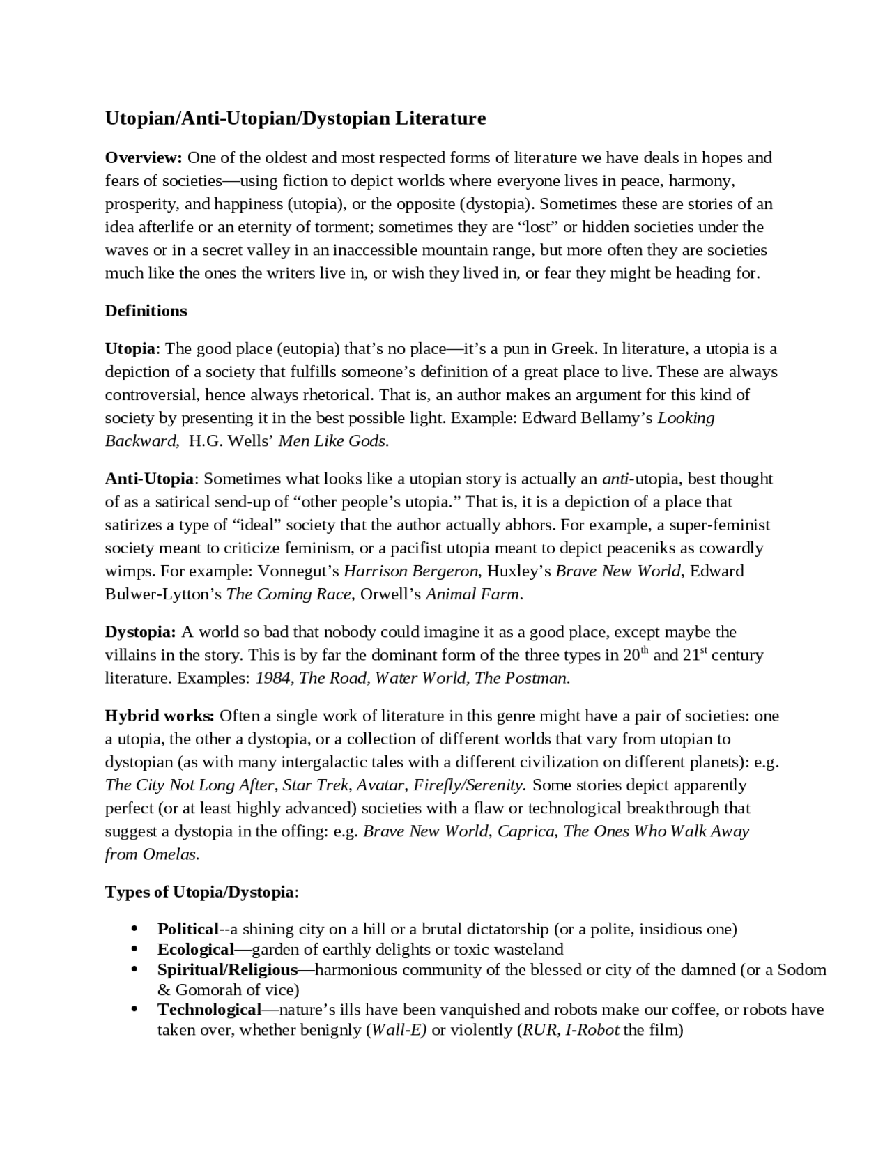 Utopia And Its Main Features Docsity