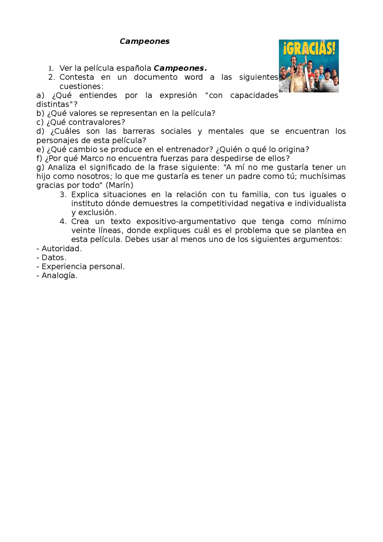 Película campeones bachillerato resumen de la película con preguntas ...