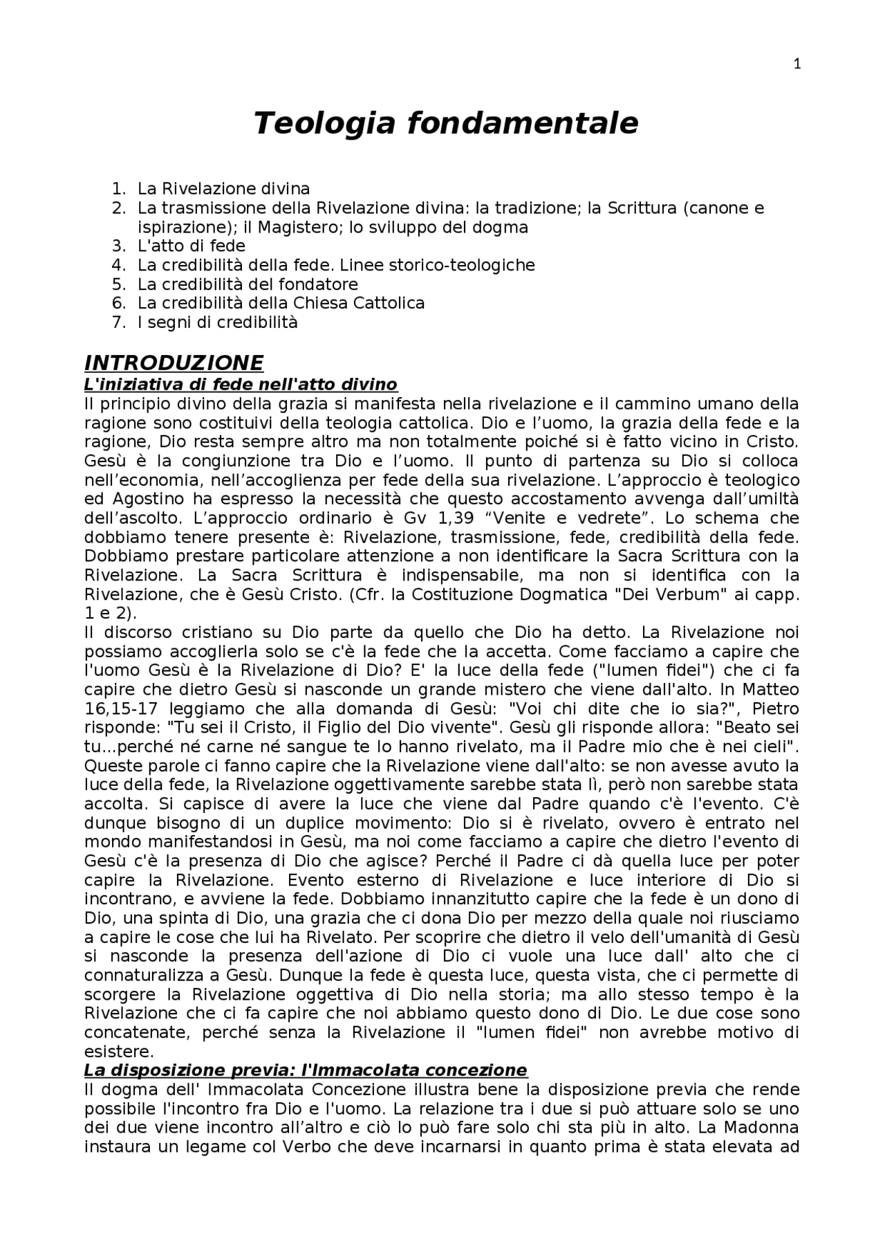 Sintesi Corso Teologia Fondamentale Docsity