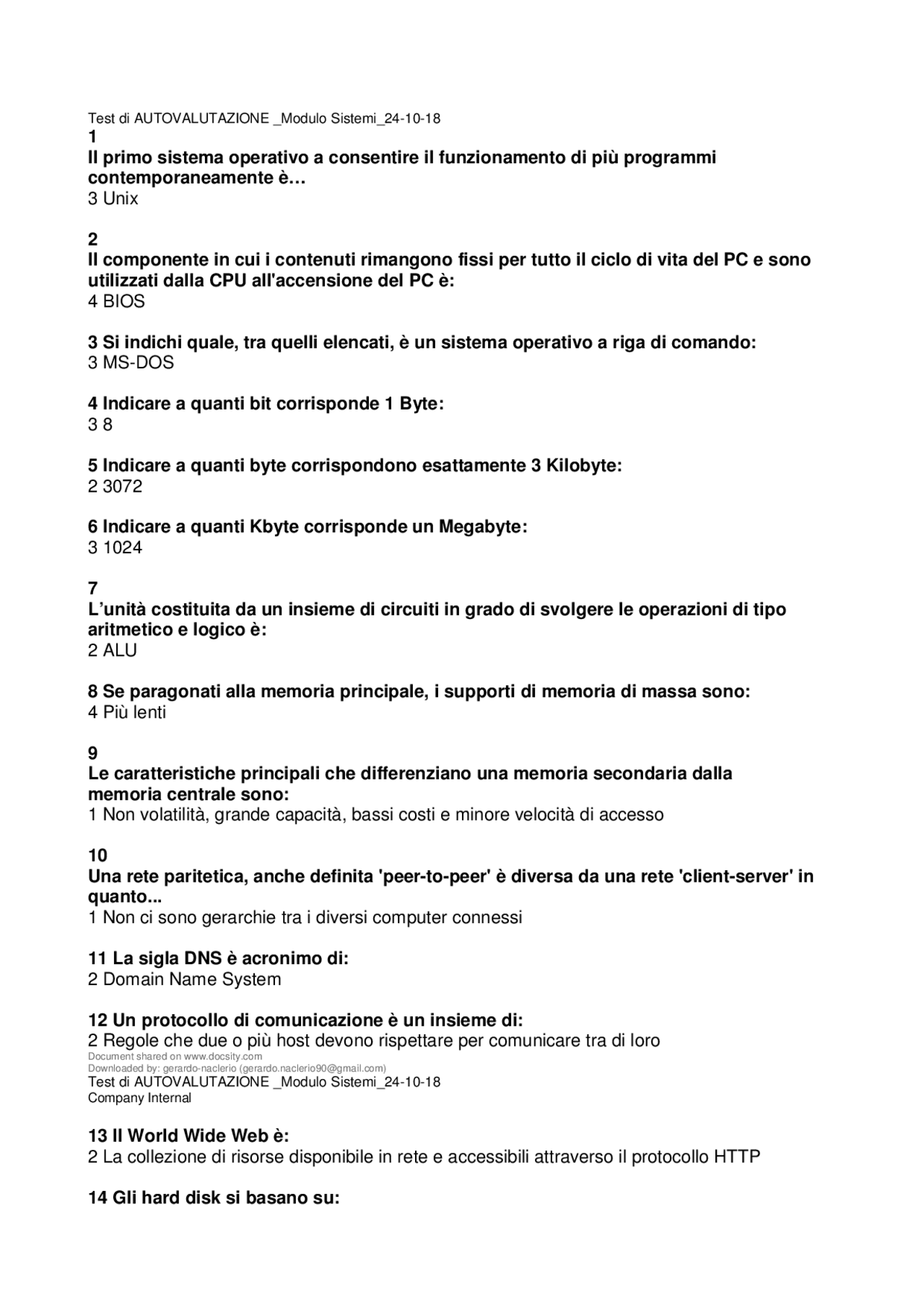 Test Esame Sistemi Di Elaborazione Delle Informazioni Docsity