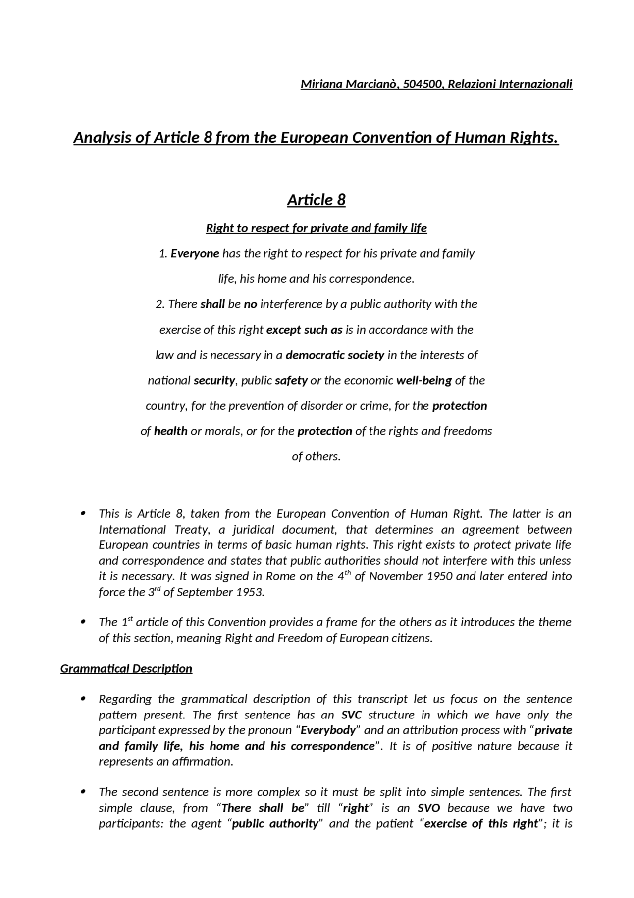 Analysis of Article 8 of the European Convention of Human Rights ...