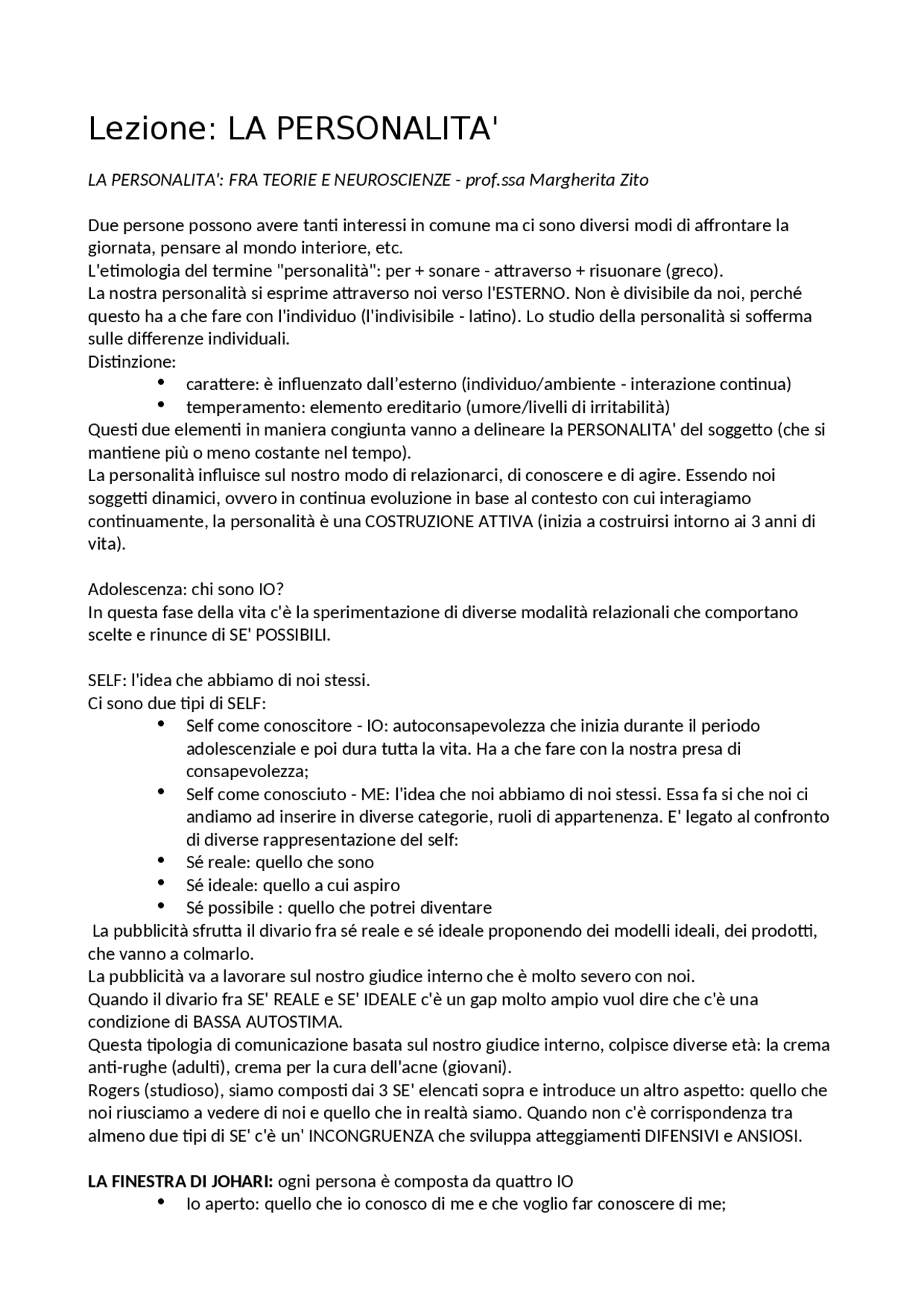 Neuromarketing Iulm Lezione La Personalità Docsity