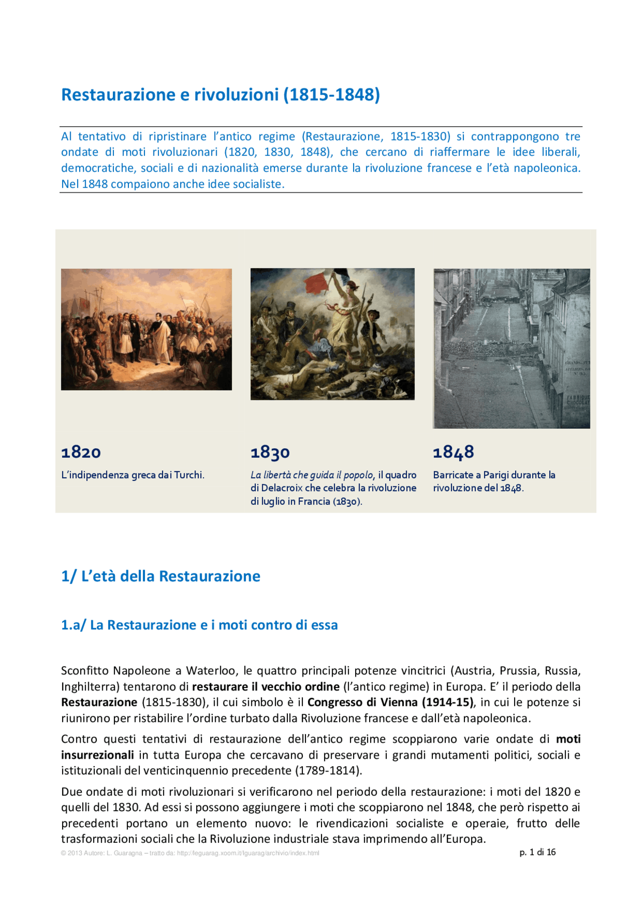 Restaurazione e rivoluzioni - Docsity