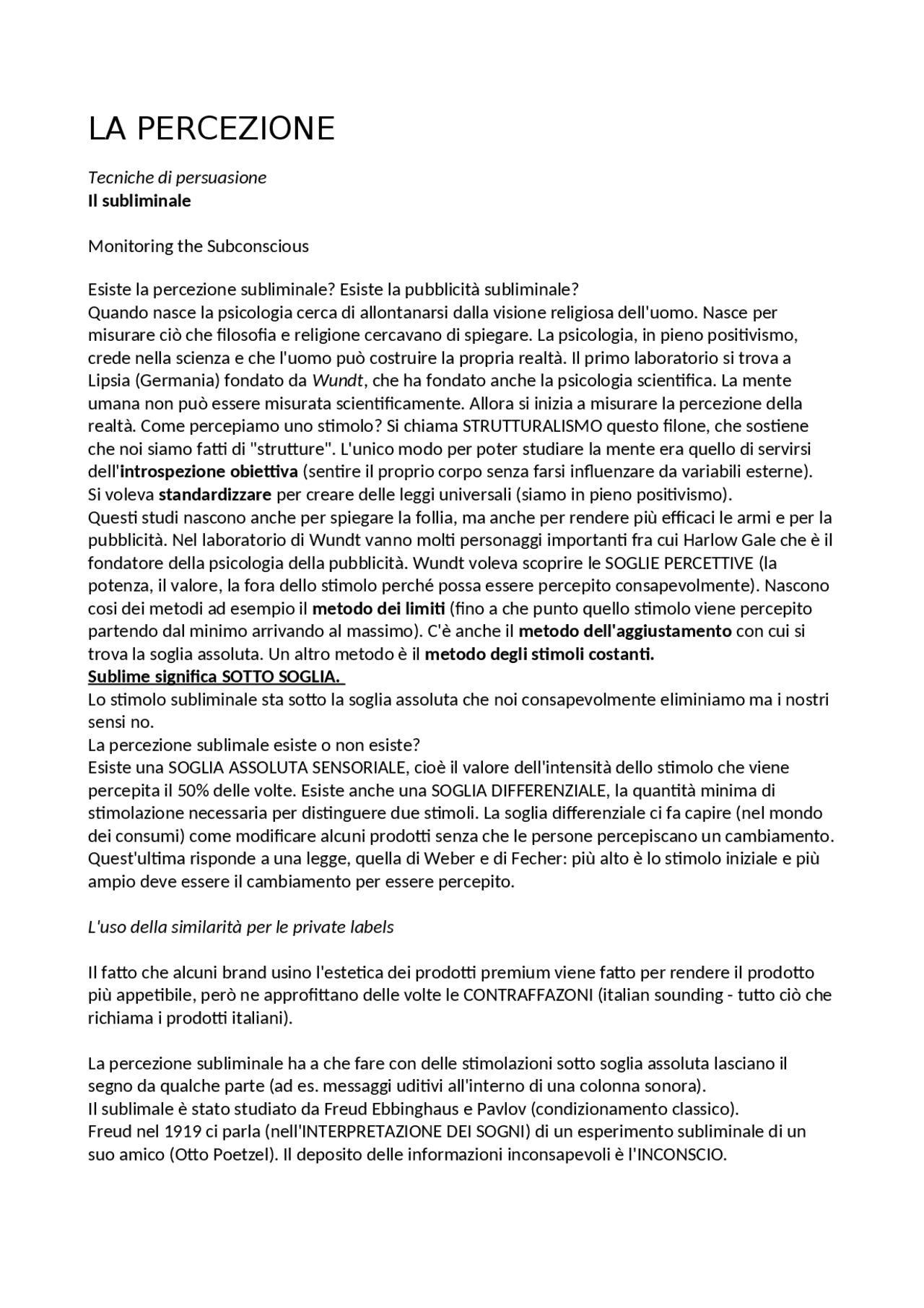 Neuromarketing Iulm Lezione La Percezione Docsity