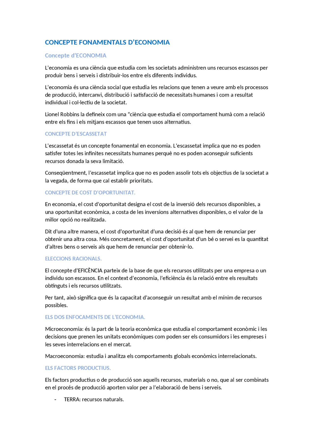 Conceptes Fonamentals Deconomia Docsity