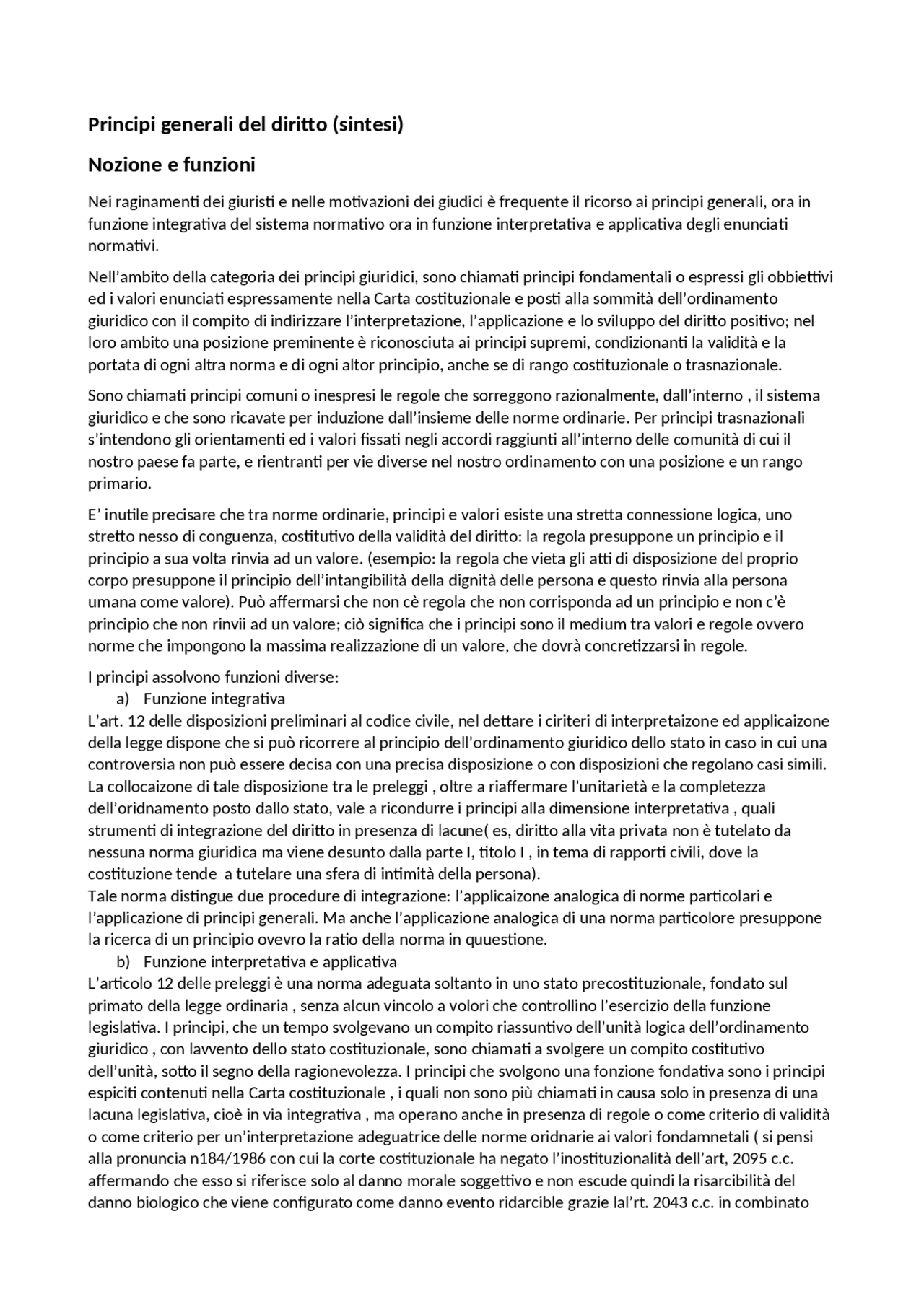 Sintesi Principi Diritto Civile Docsity