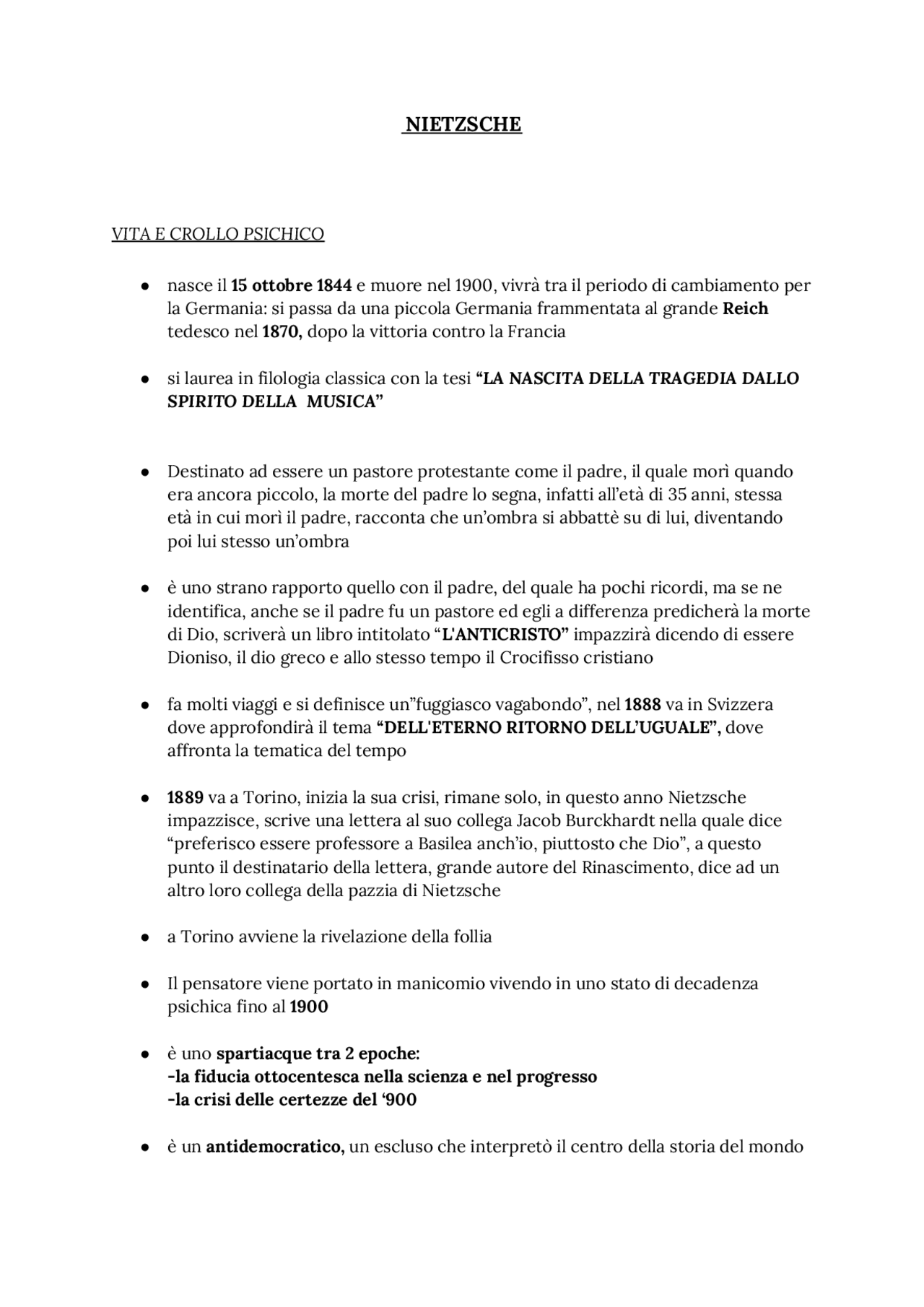 Riassunto Nietzsche e Bergson | Study notes of Philosophy | Docsity