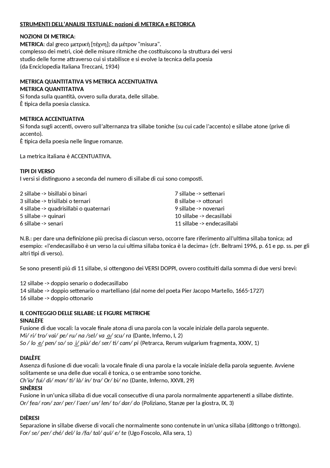 Metrica E Retorica Docsity
