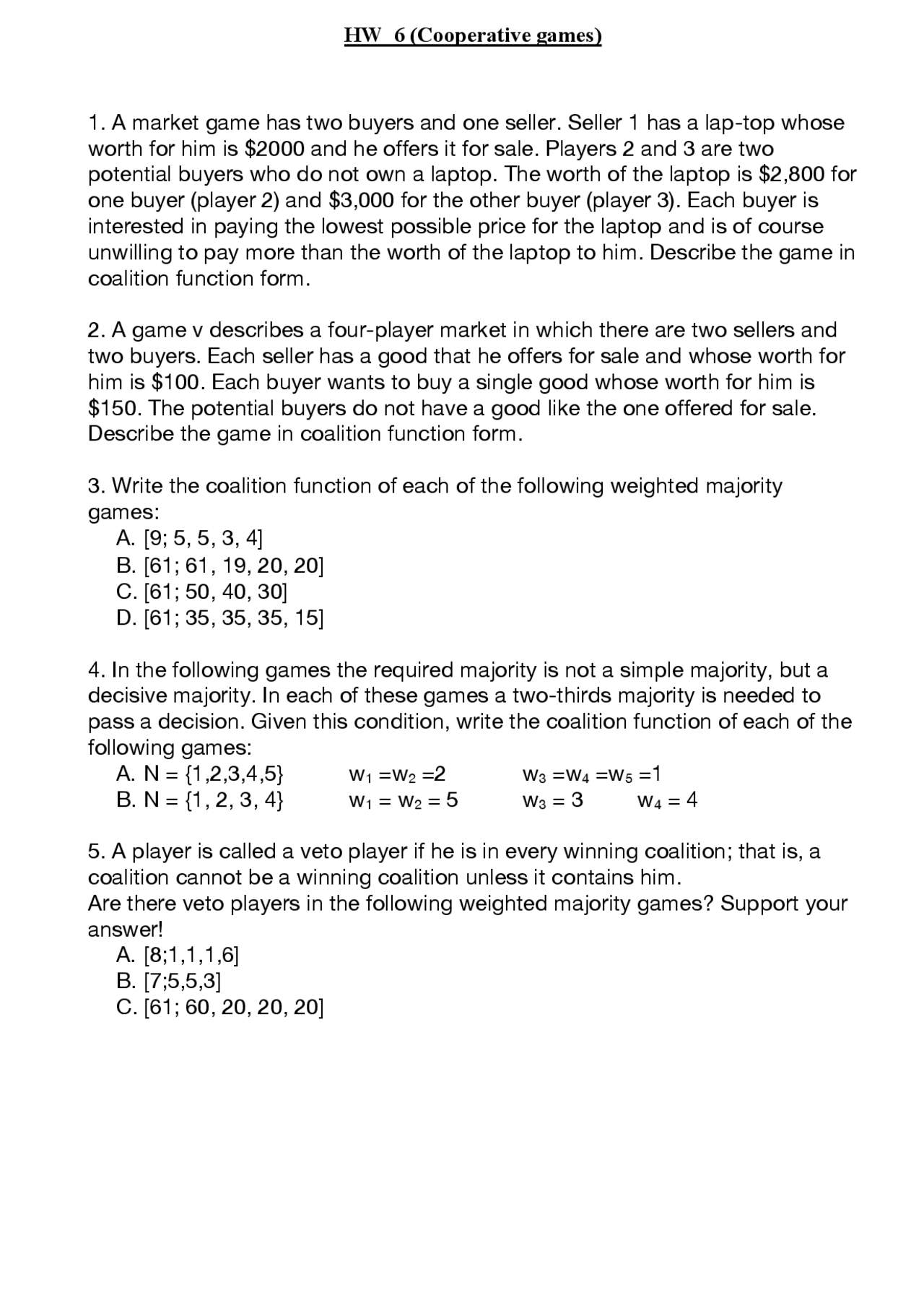Game Theory Basics Homeworks Docsity