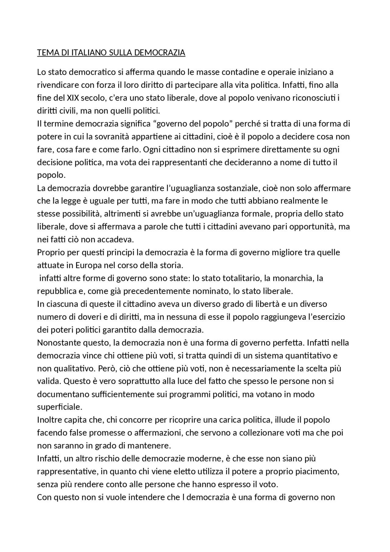 Tema di italiano sullo stato democratico; quali sono i pro e contro di ...