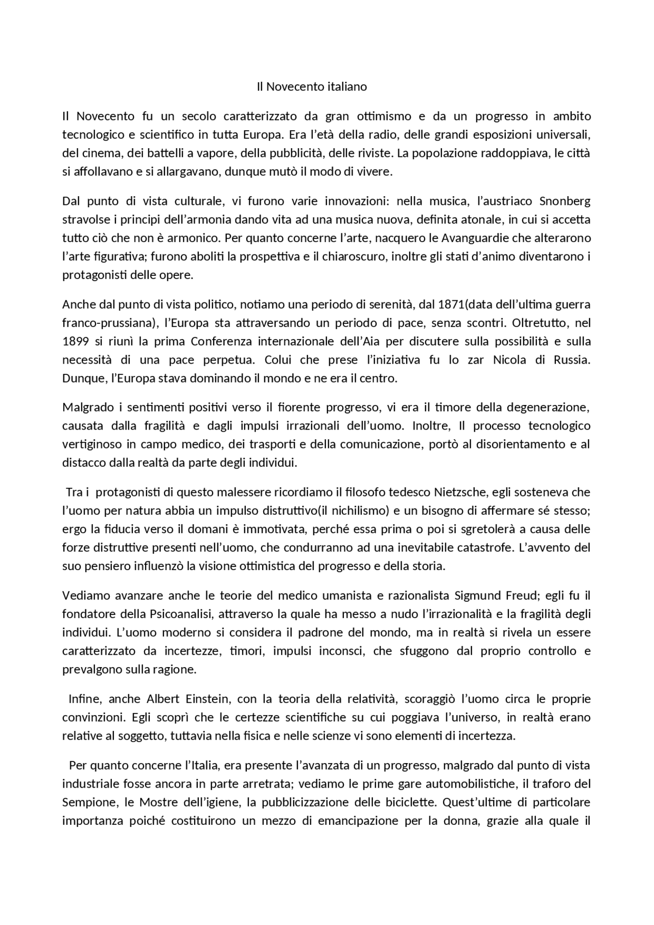 Il Novecento Italiano Docsity