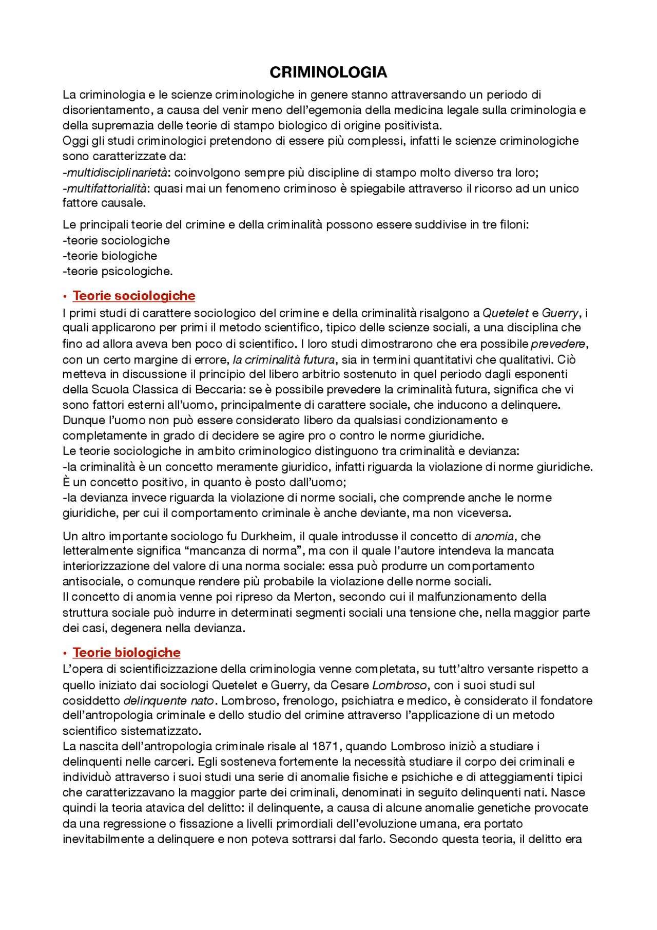 Appunti Lezioni Per Esame Di Criminologia Docsity