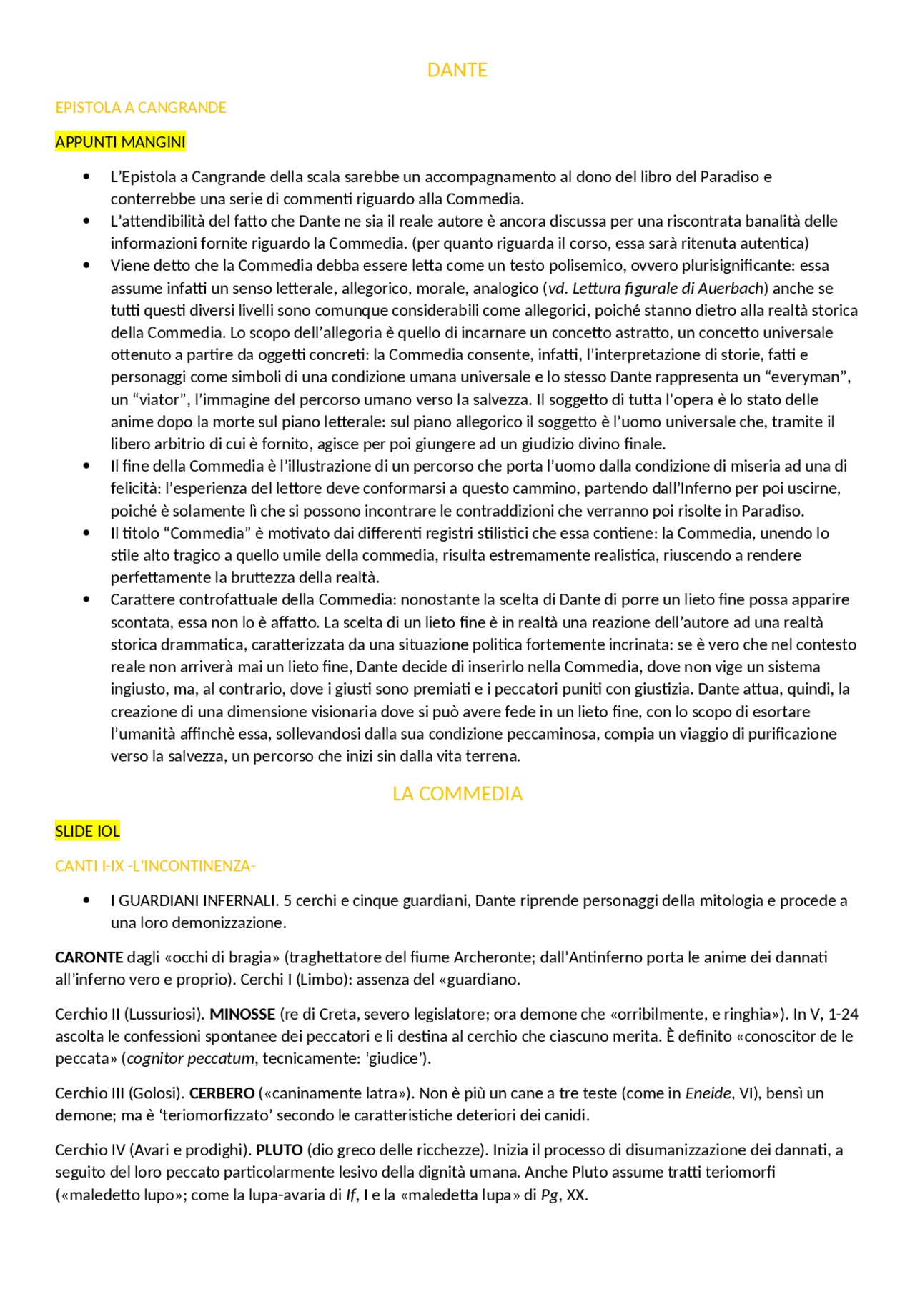 Riassunto Della Divina Commedia Docsity
