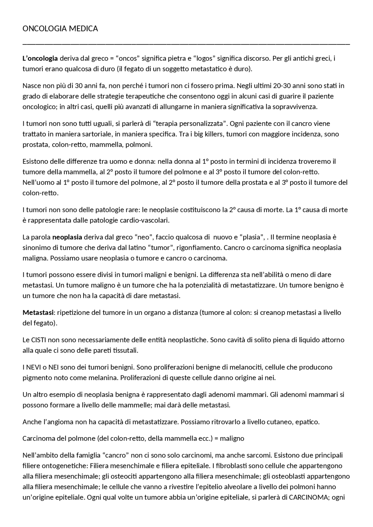Oncologia Cdl Infermieristica Docsity