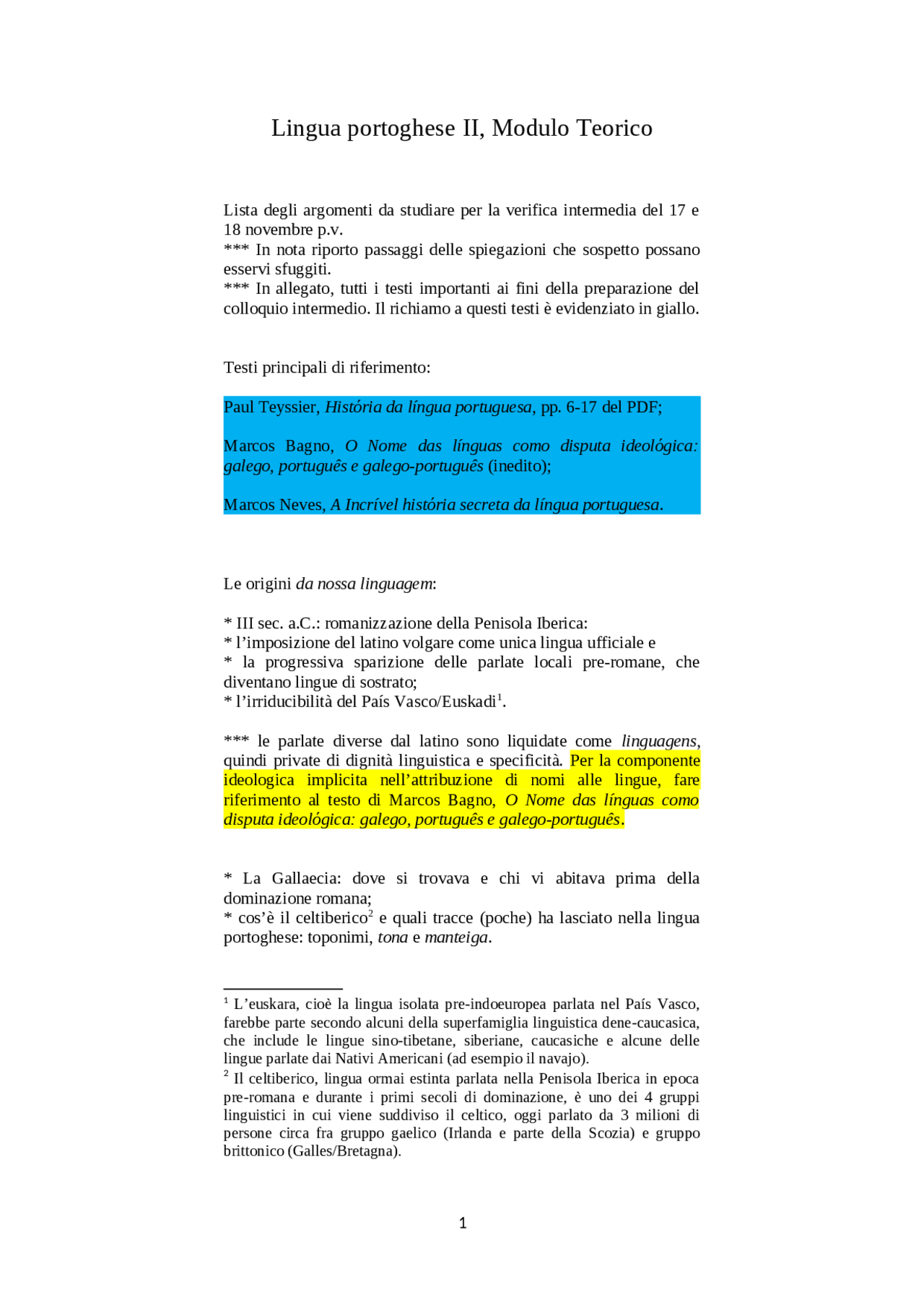 Argomenti Esame Modulo Teorico Portoghese Docsity