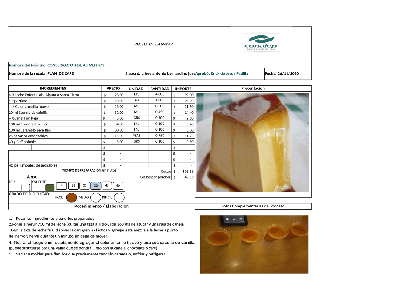 Recetas de gastronomía costeadas - Docsity