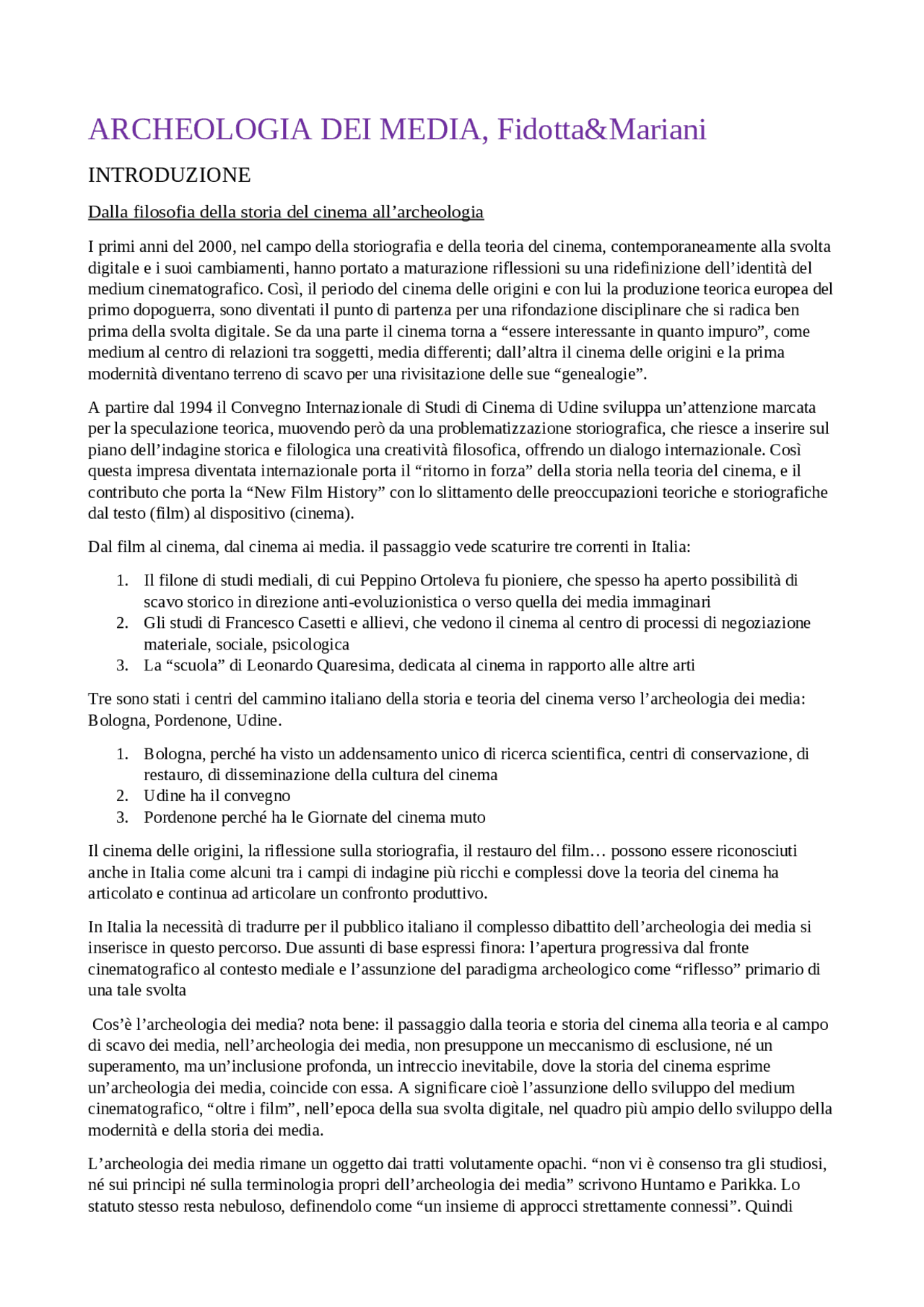 Riassunto Archeologia Dei Media Docsity