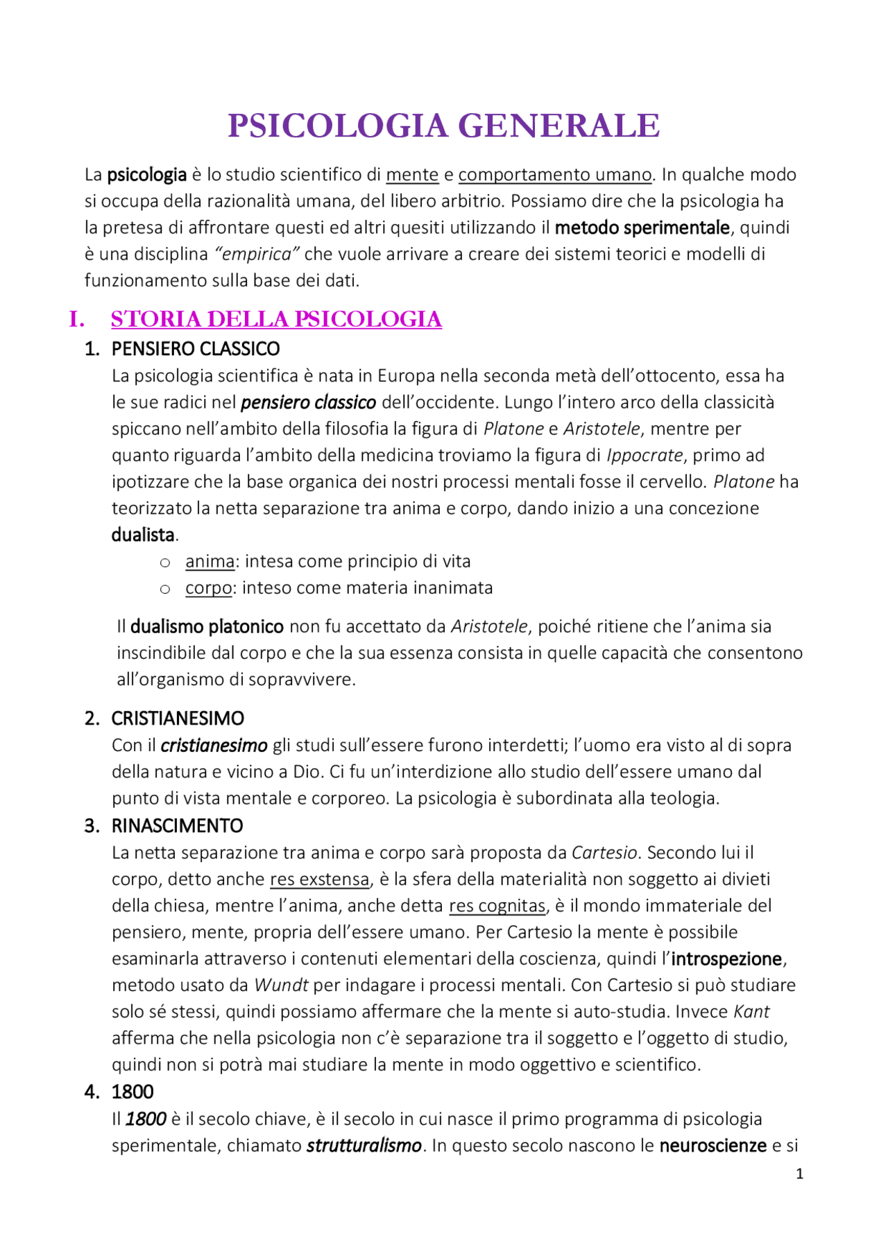 Psicologia Generale E Teorie Docsity