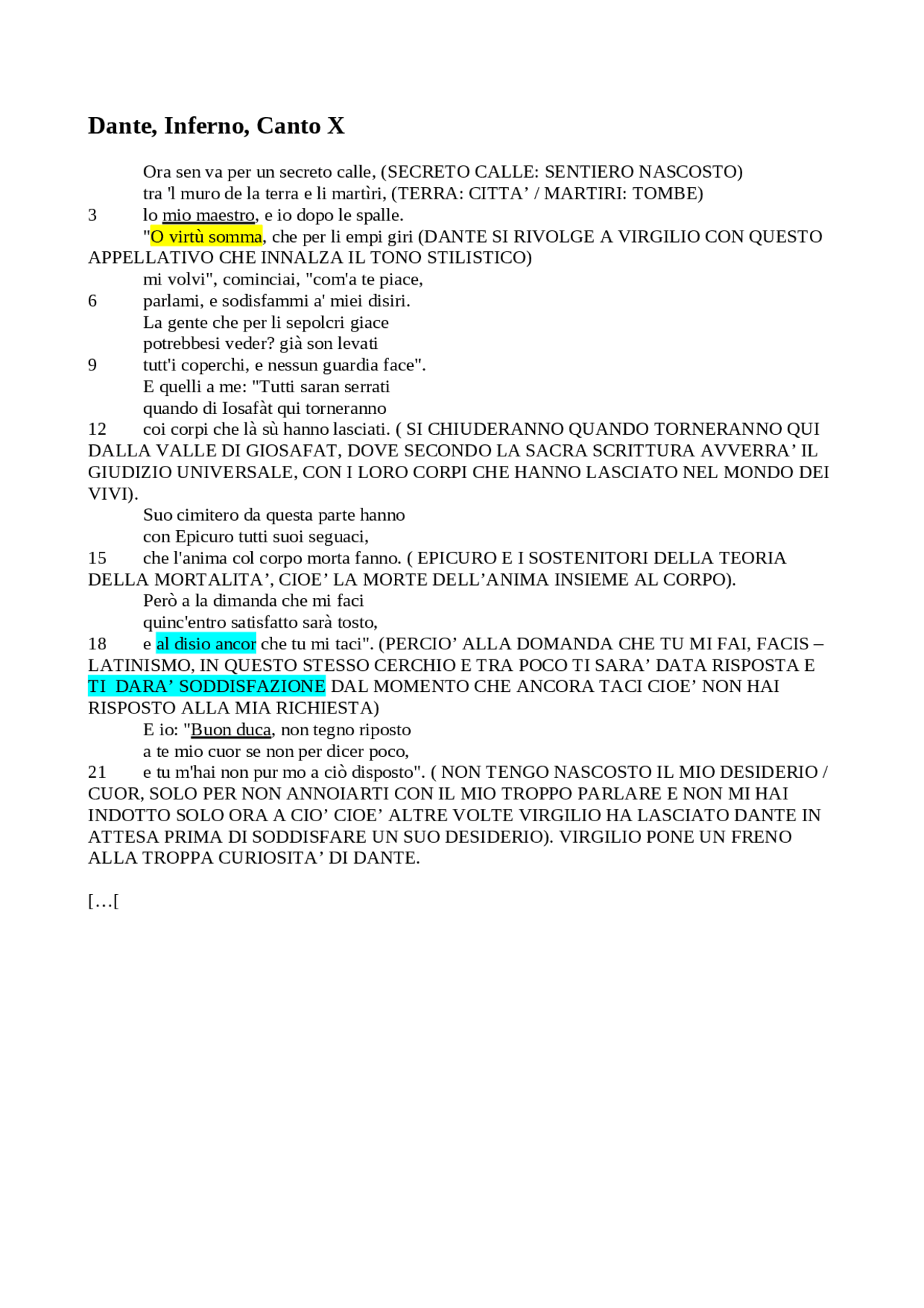 Appunti inferno canto X - Docsity