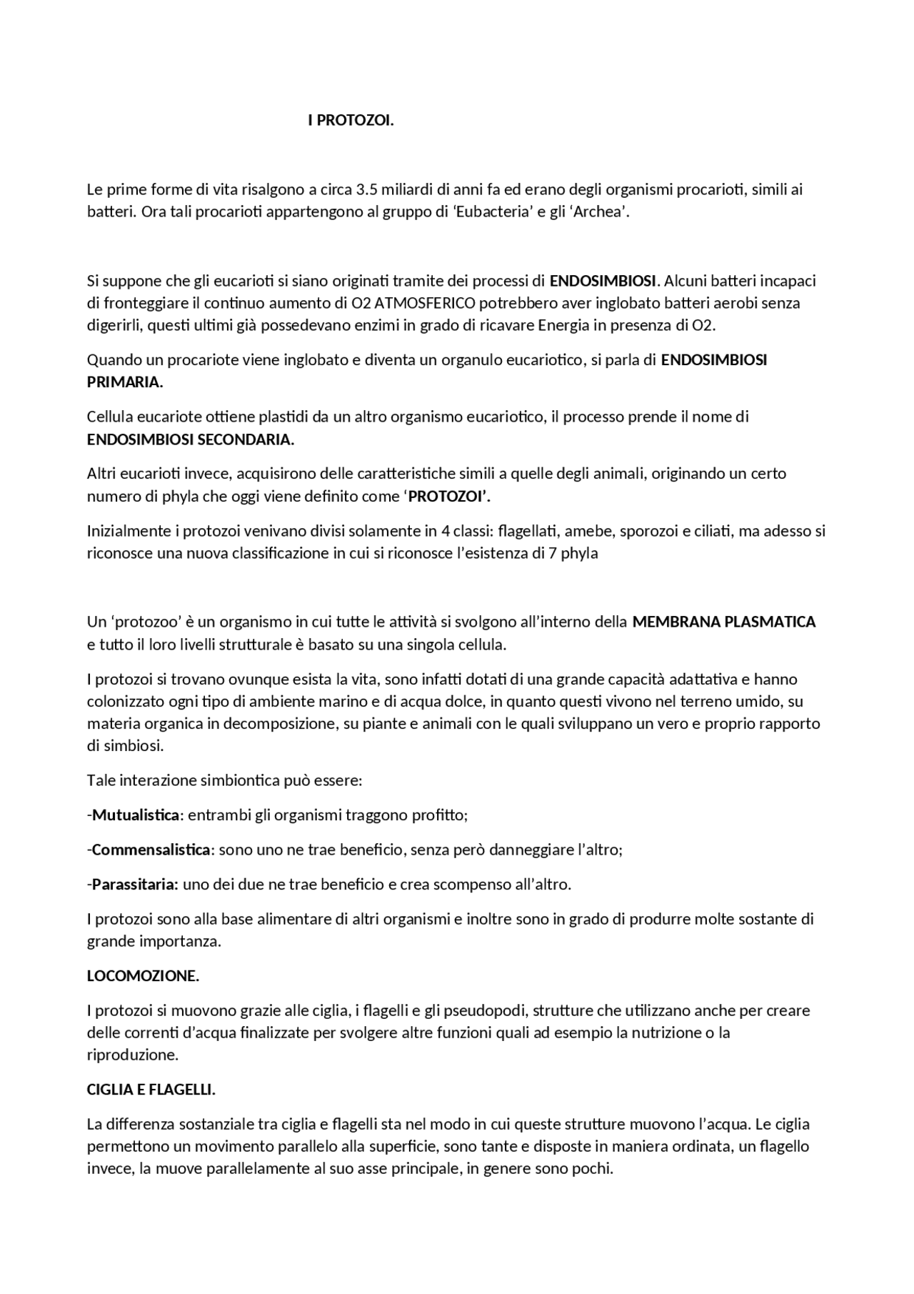 I protozoi (struttura e funzioni) - Docsity