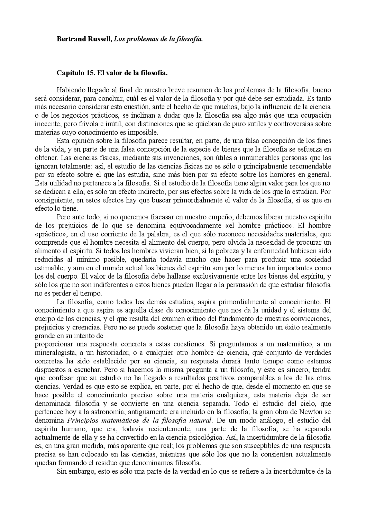 Russell Valor FIlosofia - Docsity