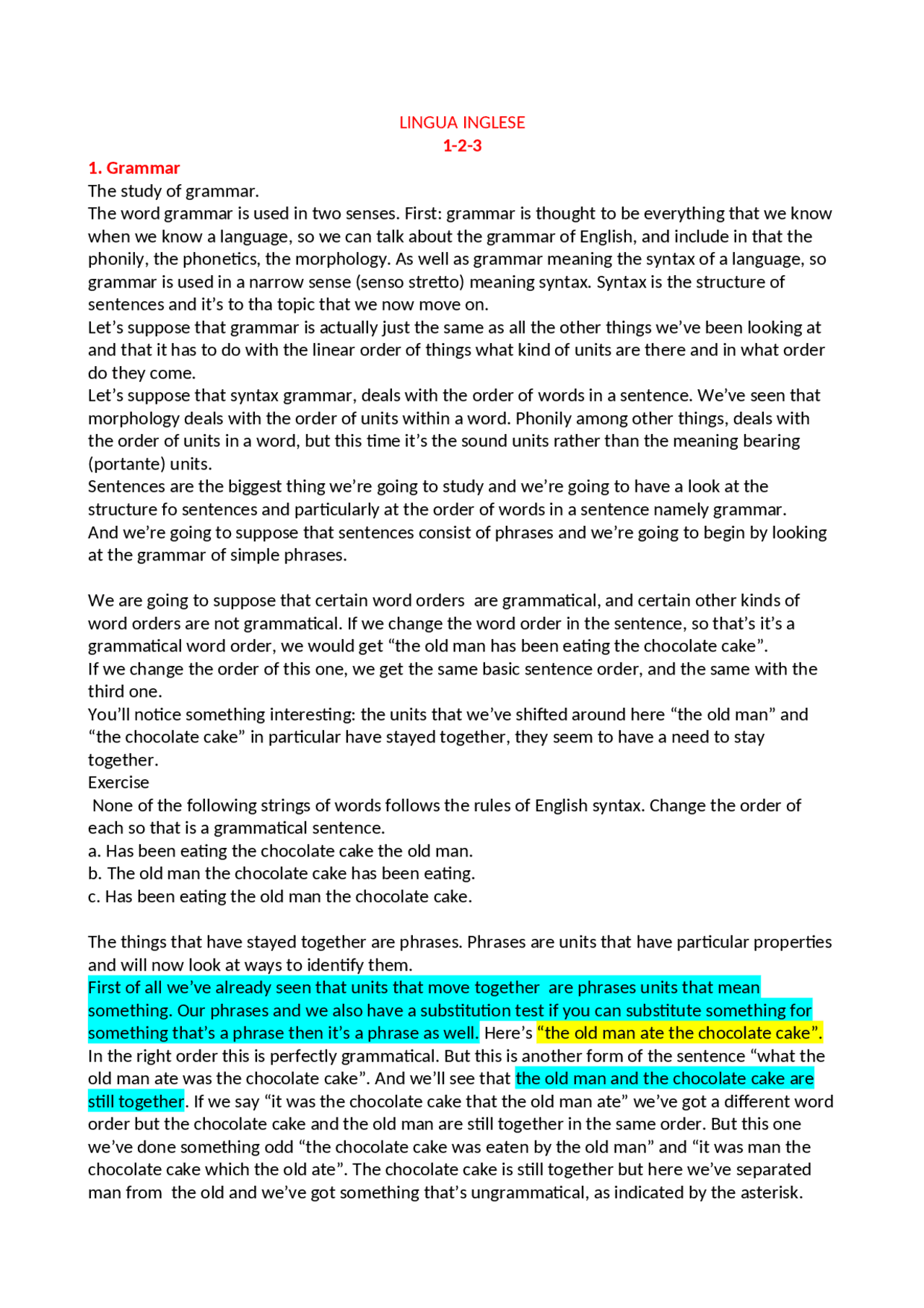 Syntax English Grammar Docsity