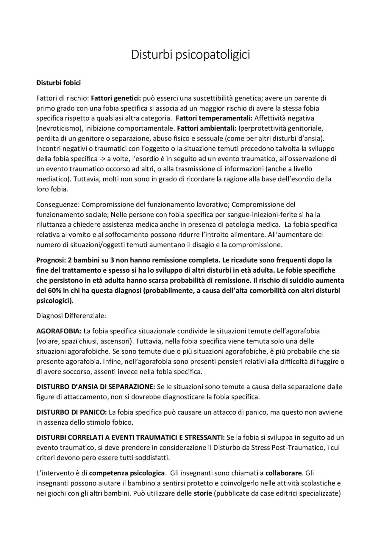 Disturbi Psicopatologici Docsity