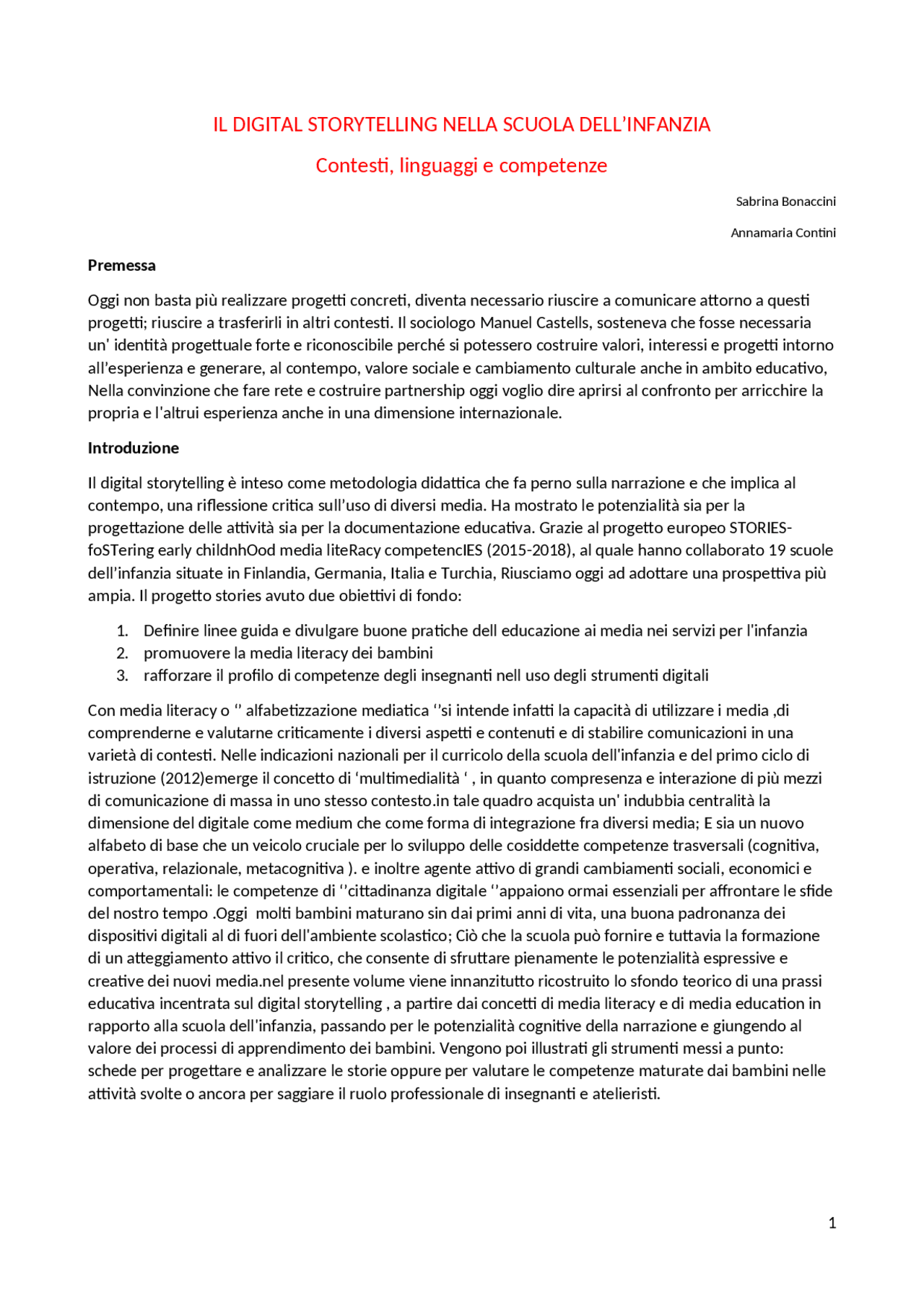 Il Digital Storytelling Nella Scuola Dellinfanzia Docsity