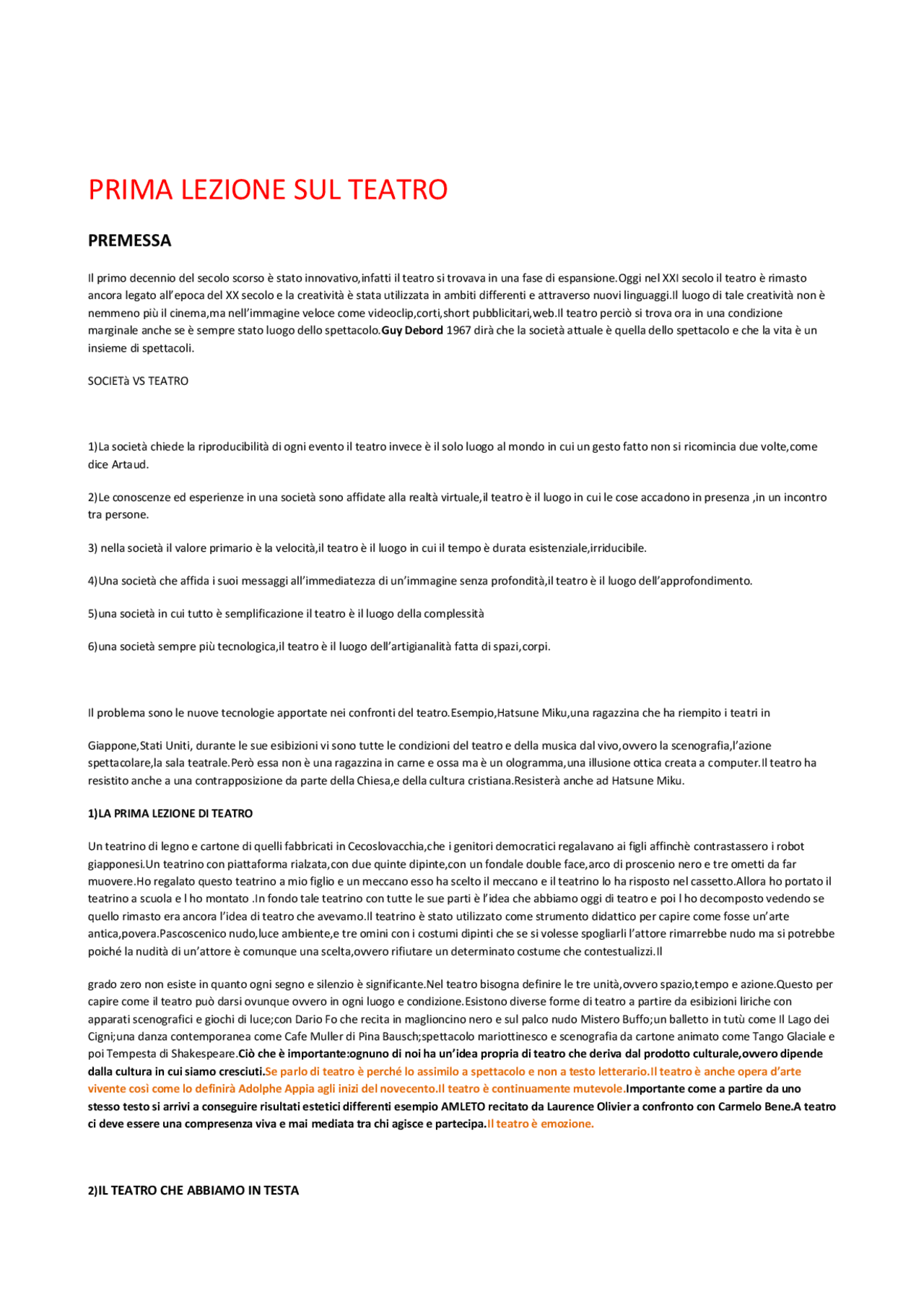 Prima Lezione Sul Teatro Docsity