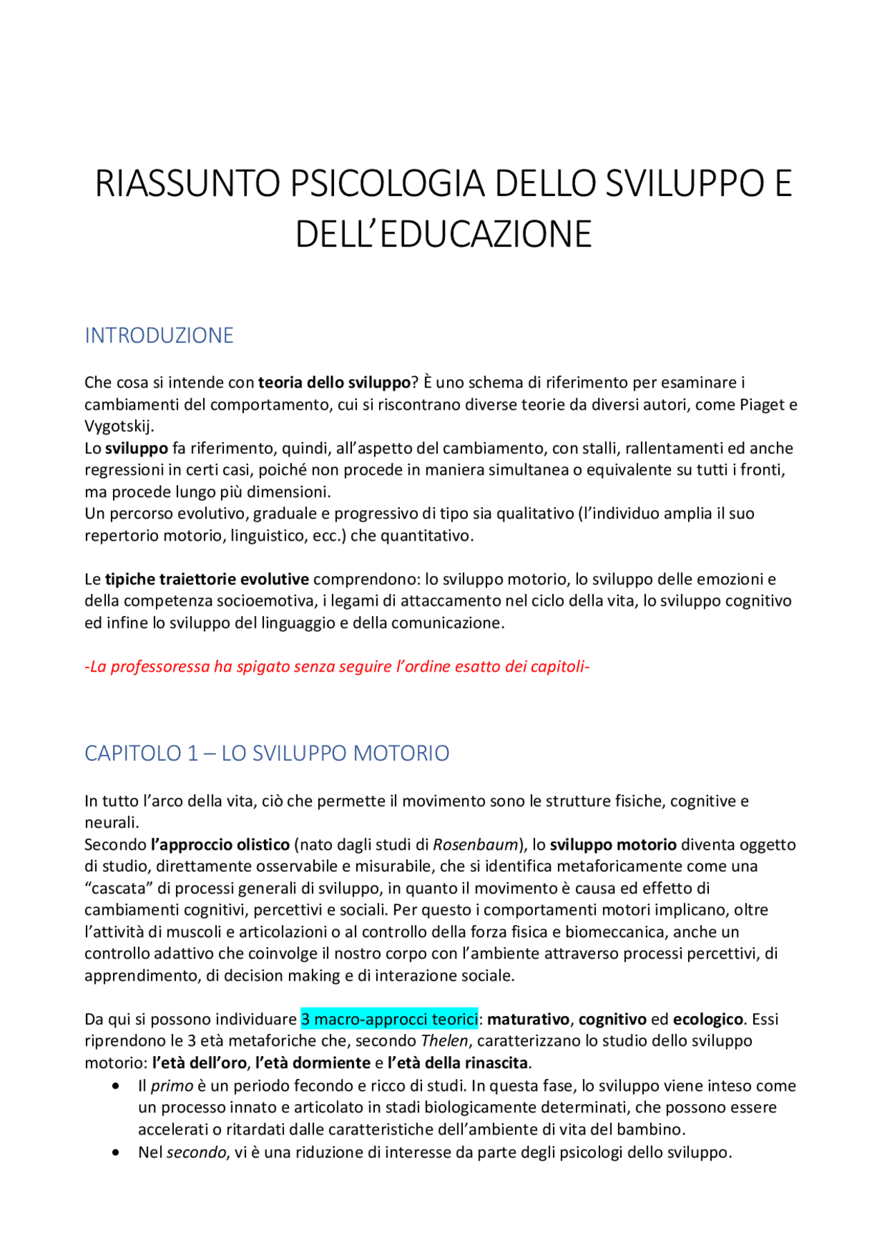 Riassunto Psicologia Dello Sviluppo E Delleducazione Docsity