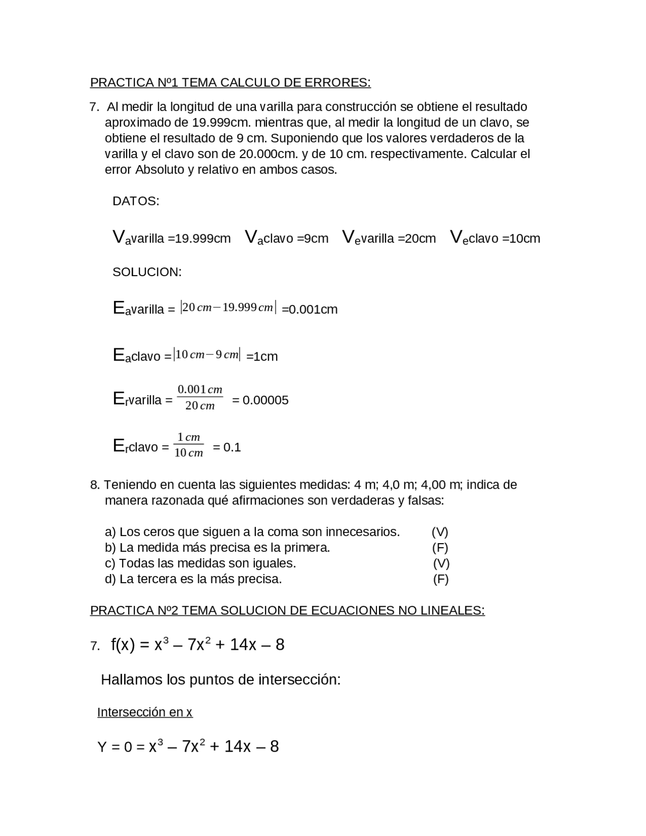 Solución De Ejercicios De Métodos Numéricos Docsity
