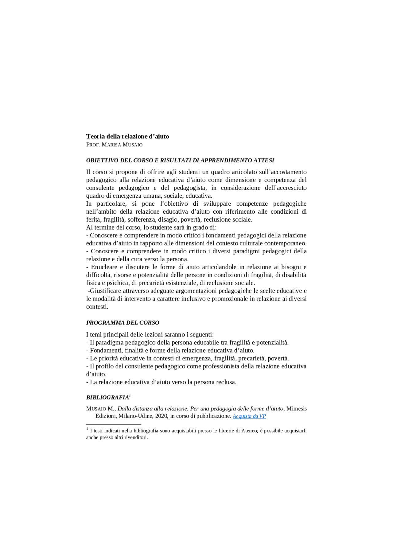 Teoria Relazione Aiuto Docsity